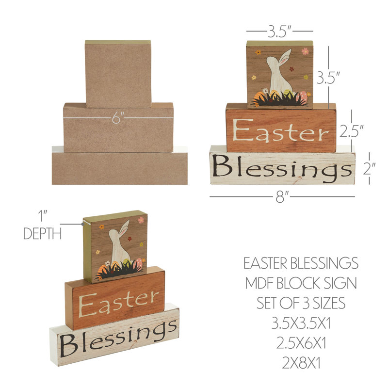 VHC Brands Spring In Bloom Easter Blessings MDF Block Sign Set of 3 ...