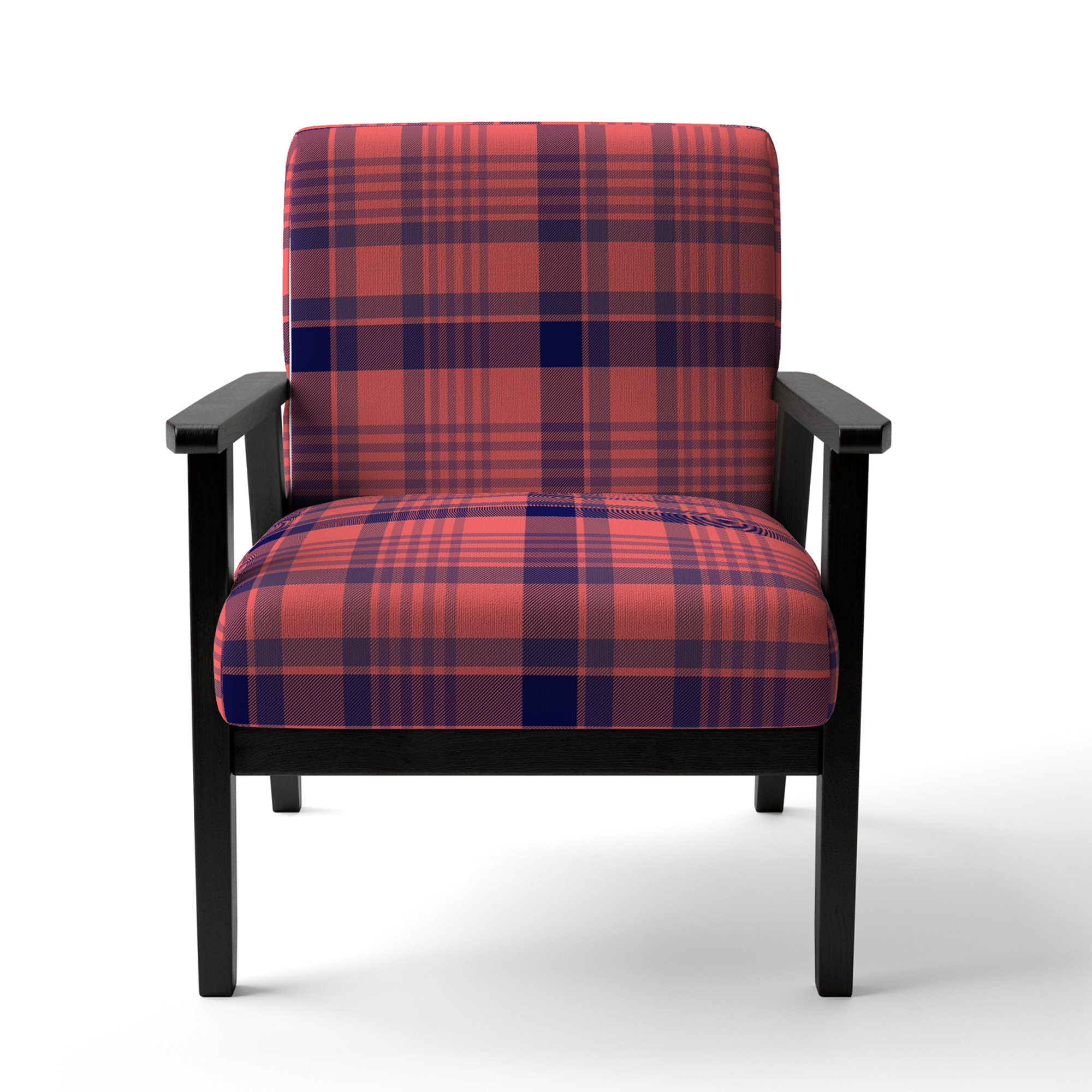 George Oliver Blue Checked Tartan - Upholstered Patterned Accent Arm ...