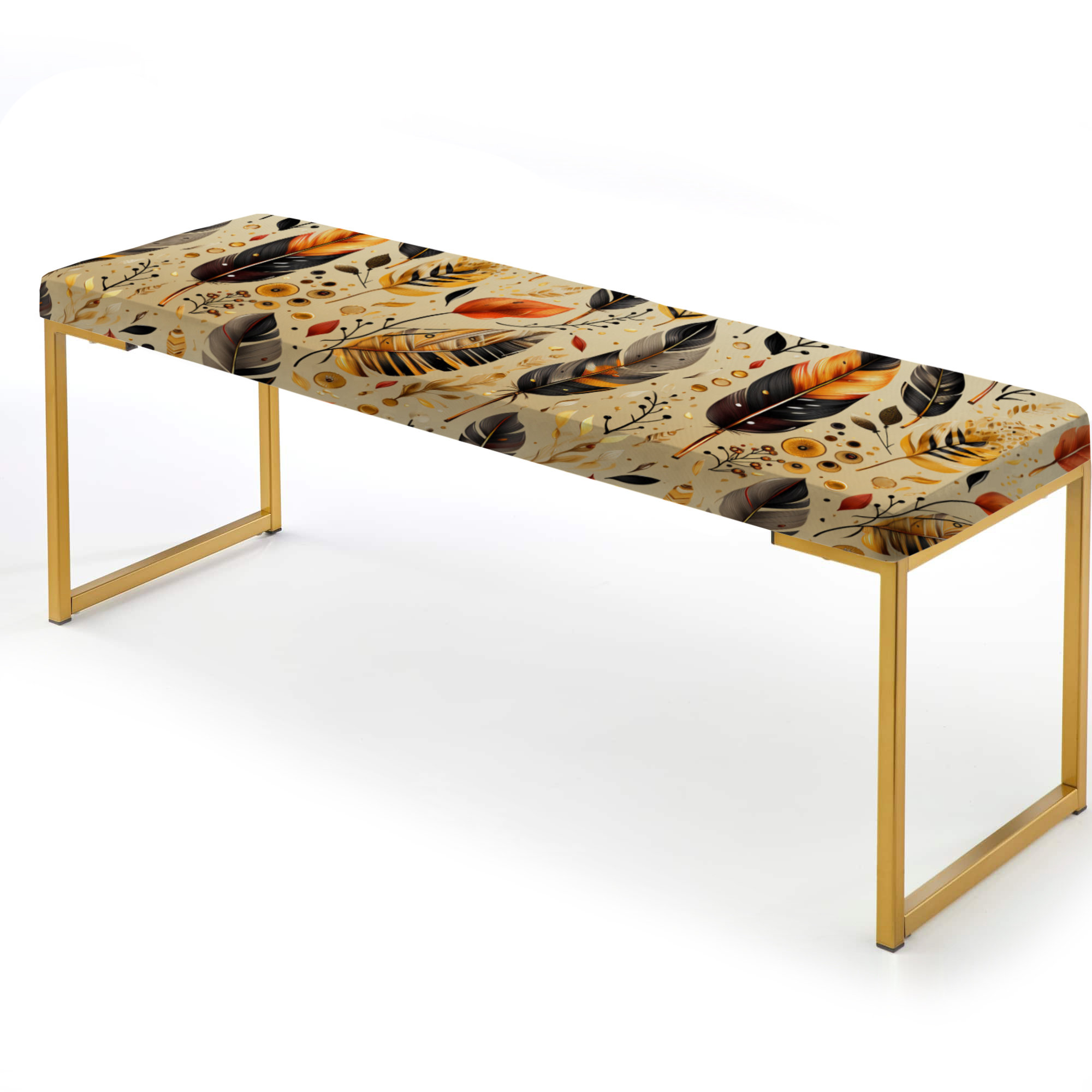 Design Art Artistic Nomad Boho Pattern Earth Tones II - Boho Upholstered Gold Bench | Wayfair