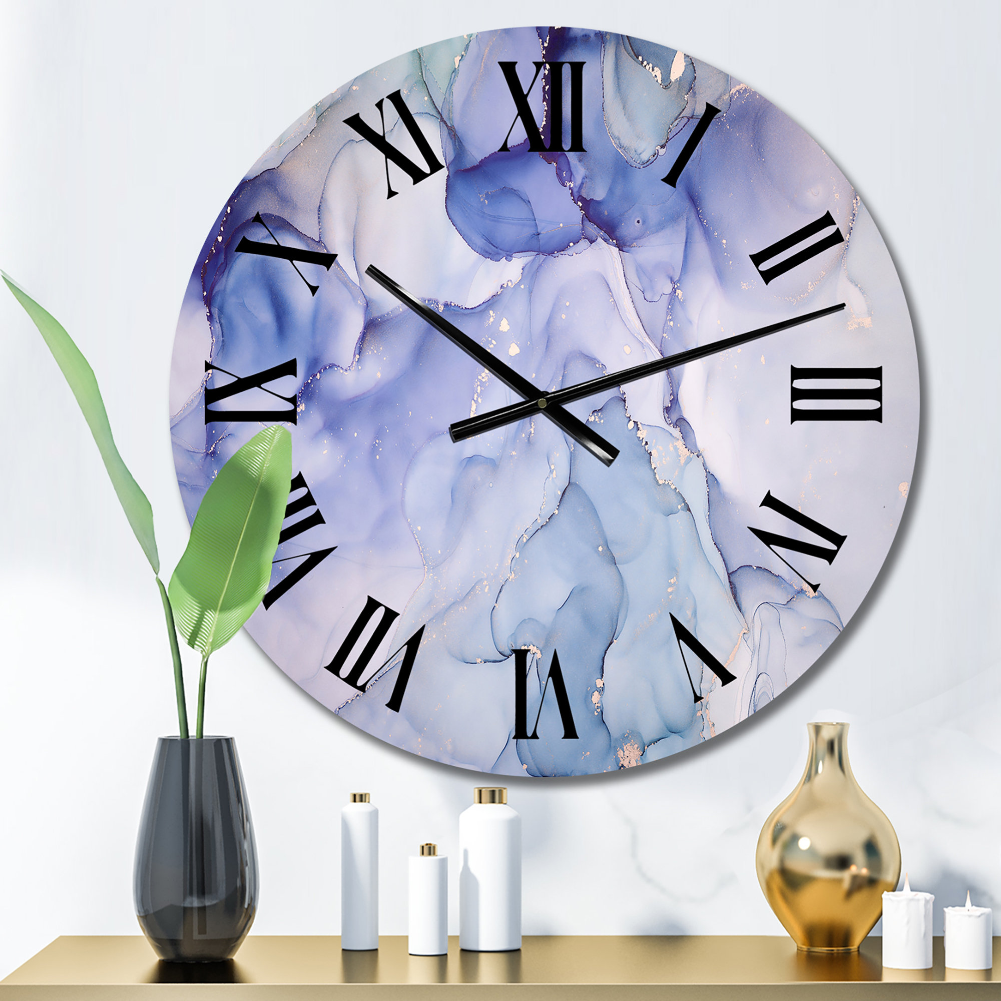 East Urban Home Gray Luxury Abstract Fluid Art - Modern Wall Clock ...