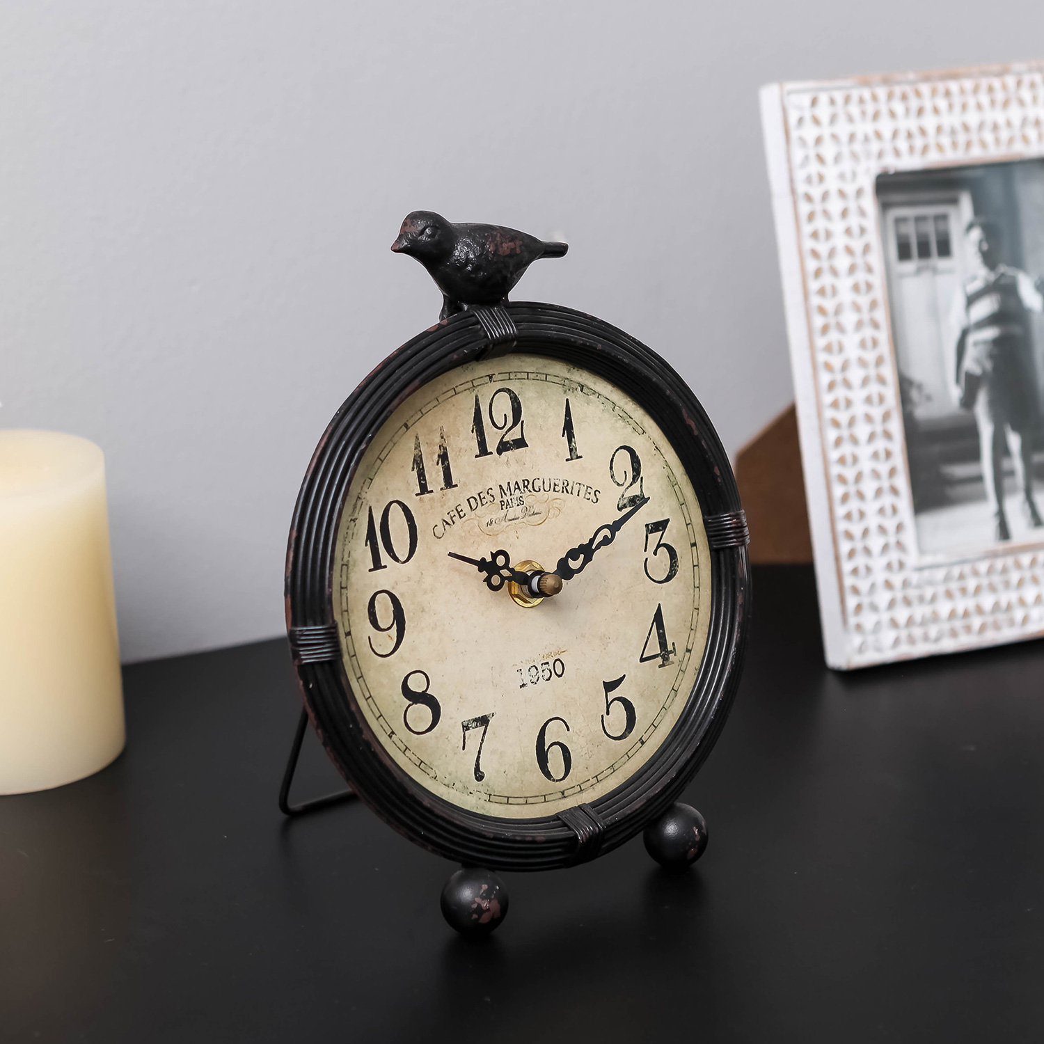 Ophelia & Co. Cottage Distressed Metal with Bird on Top Clock & Reviews ...