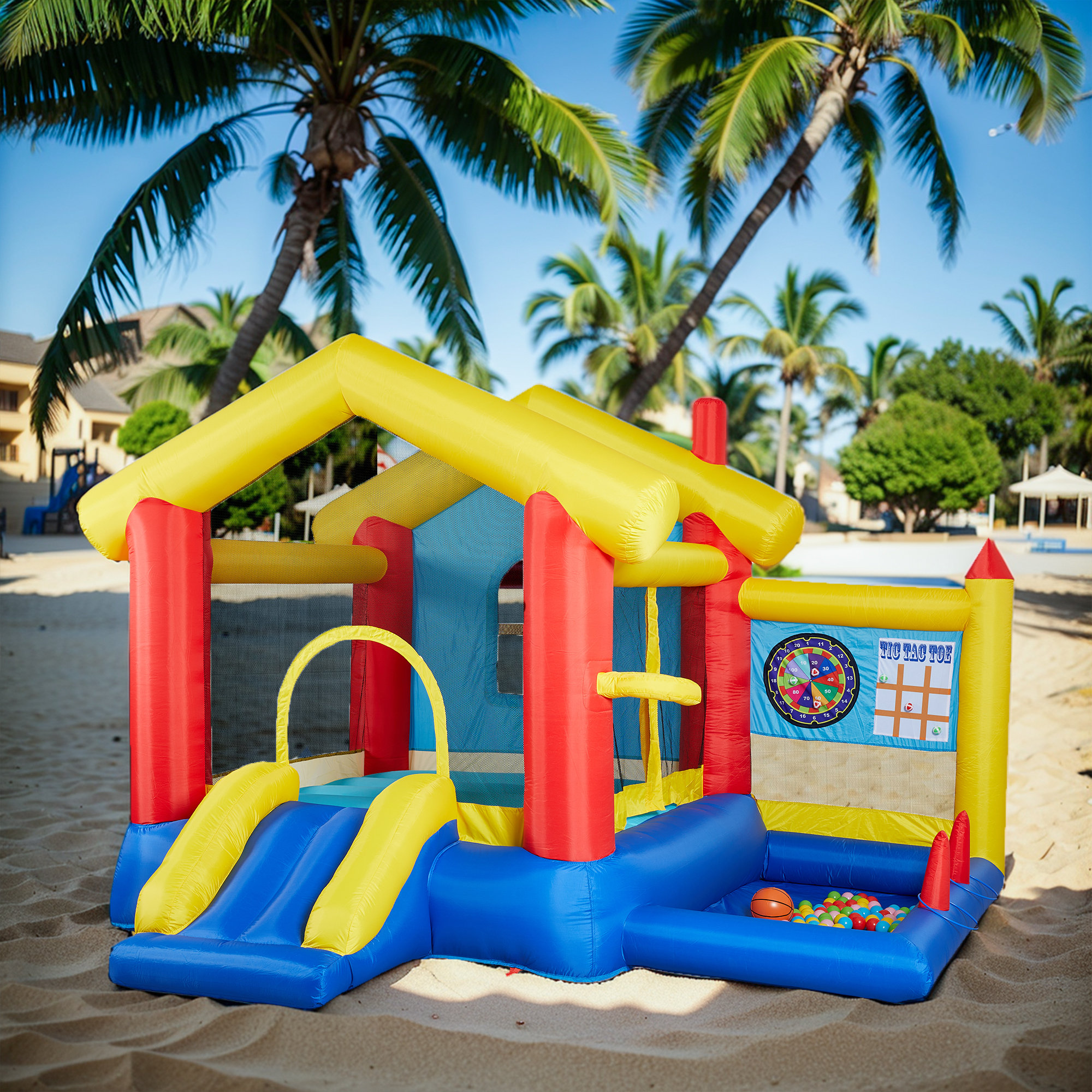 Homey. 8 In 1 Inflatable Bounce House With Basketball Hoop, Ocean Balls ...