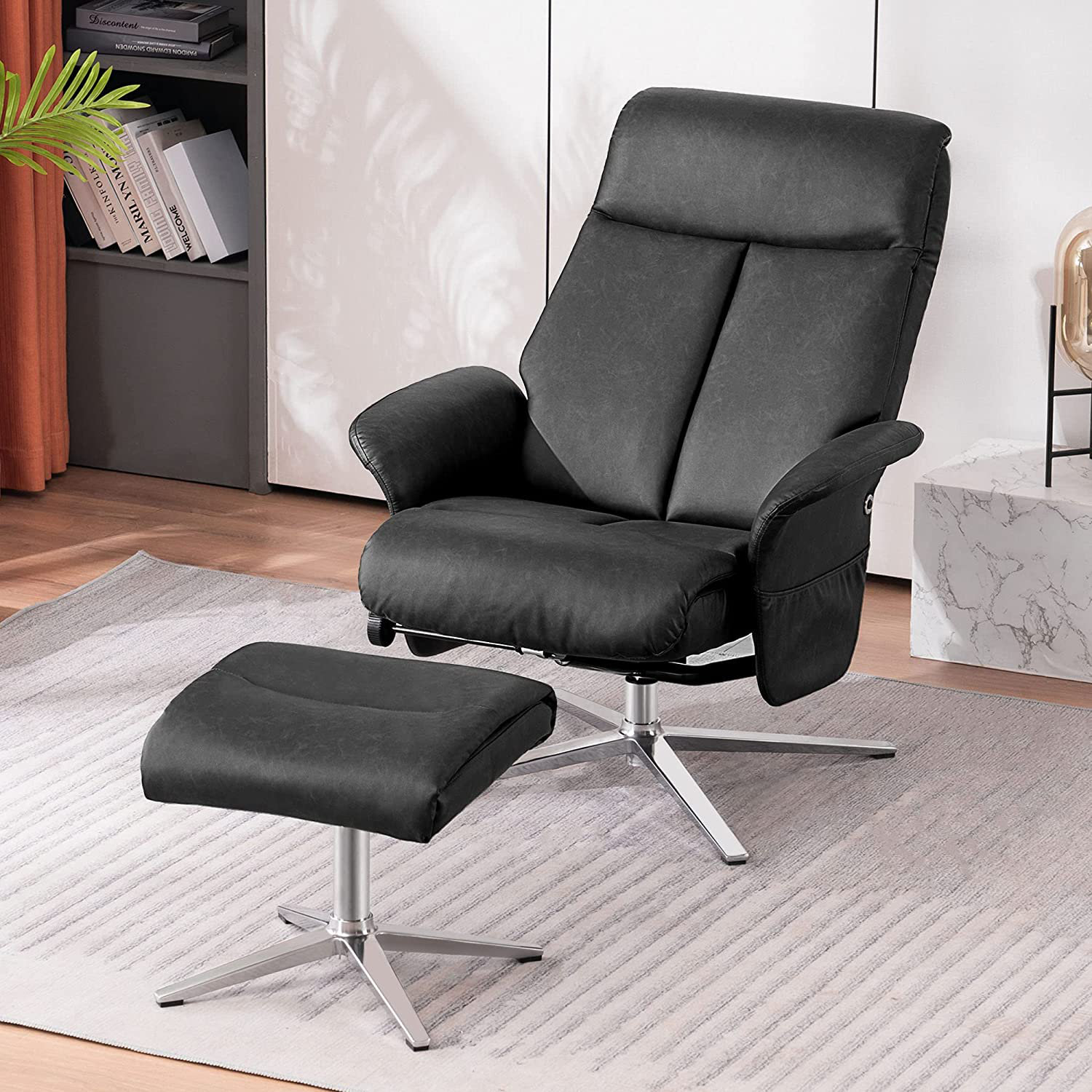 Orren Ellis Swivel Recliner with Ottoman Faux Leather Executive Chair - Wayfair Canada