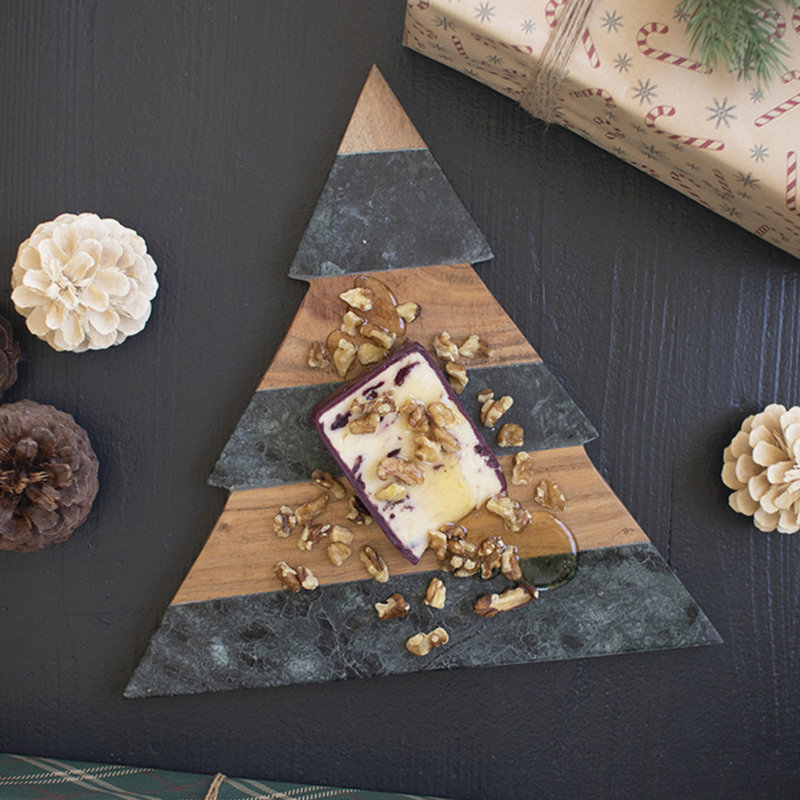 The Holiday Aisle® GREEN MARBLE AND ACACIA WOOD CHRISTMAS TREE CUTTING ...