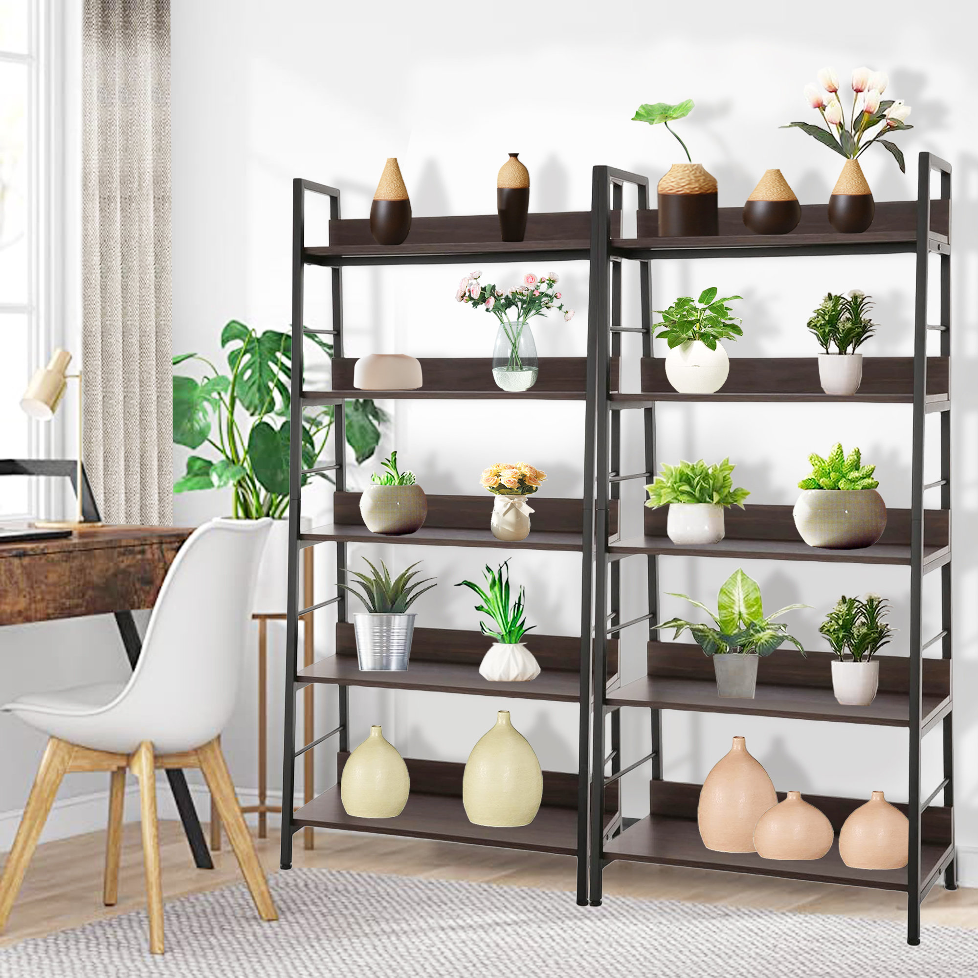 Latitude Run® 59'' H x 28'' W 5-Tier Iron Ladder Bookcase Industrial ...
