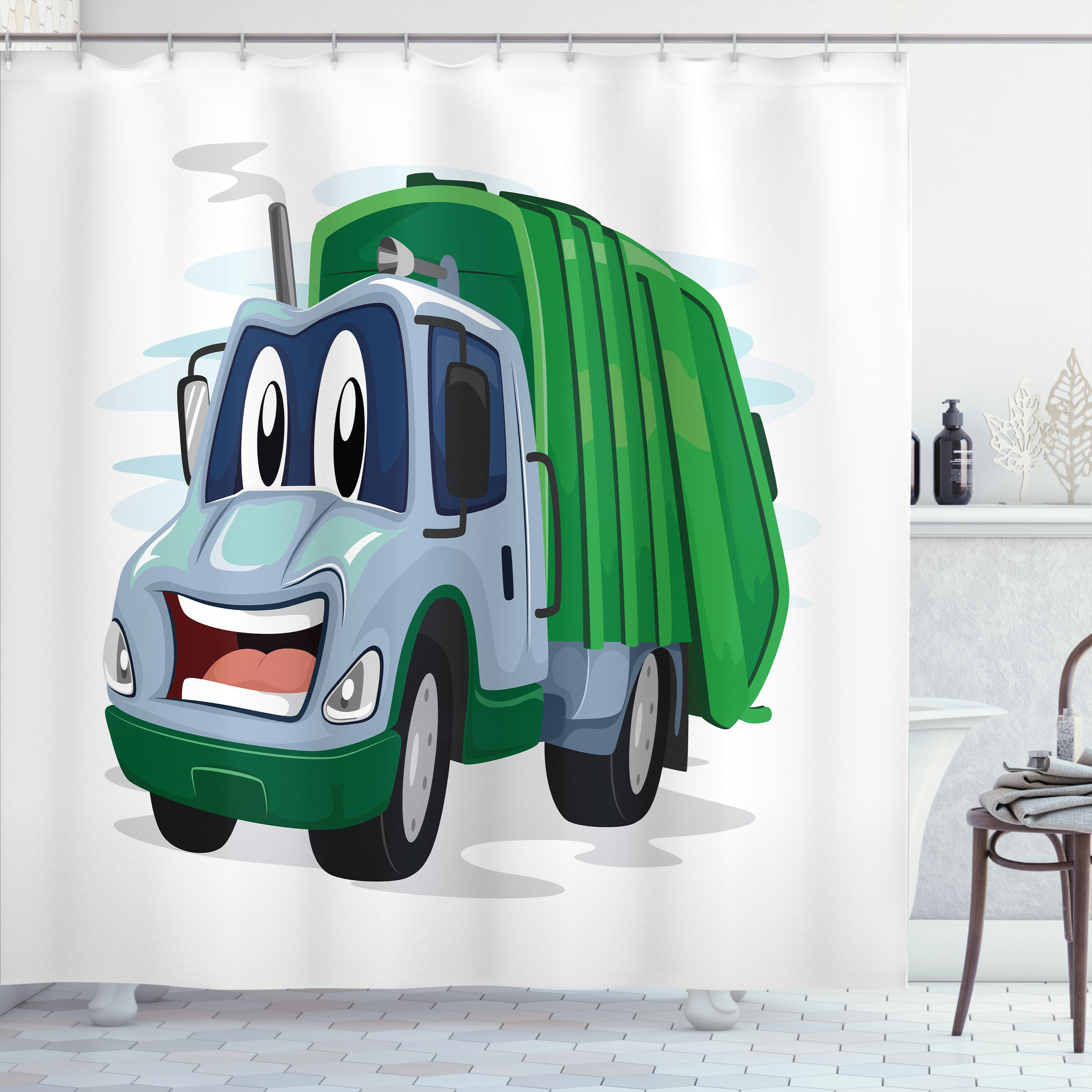 East Urban Home Garbage Truck Shower Curtain Funny Trash Truck | Wayfair