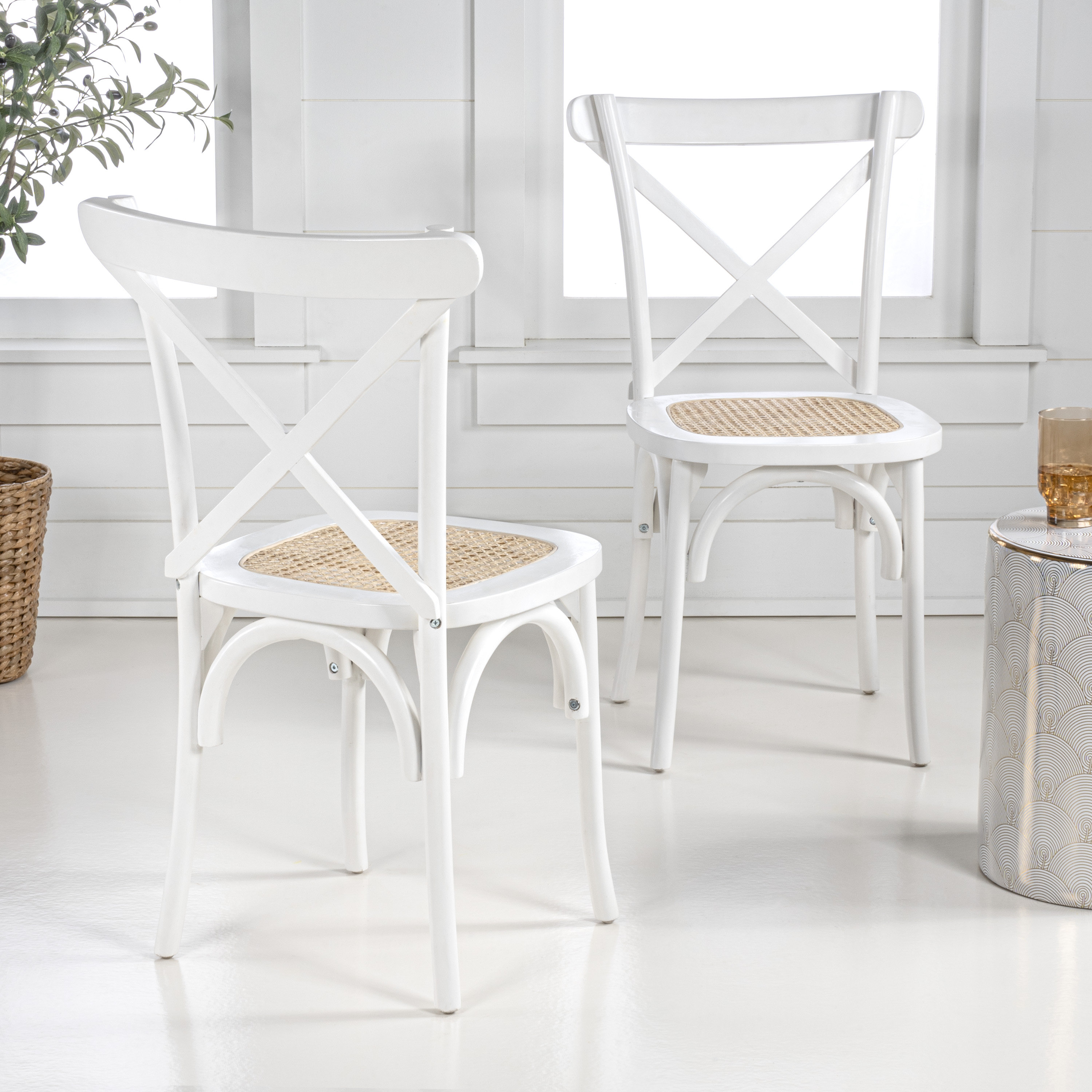 Beachcrest Home™ Raegan Solid Wood Cross Back Side Chair Dining Chair ...