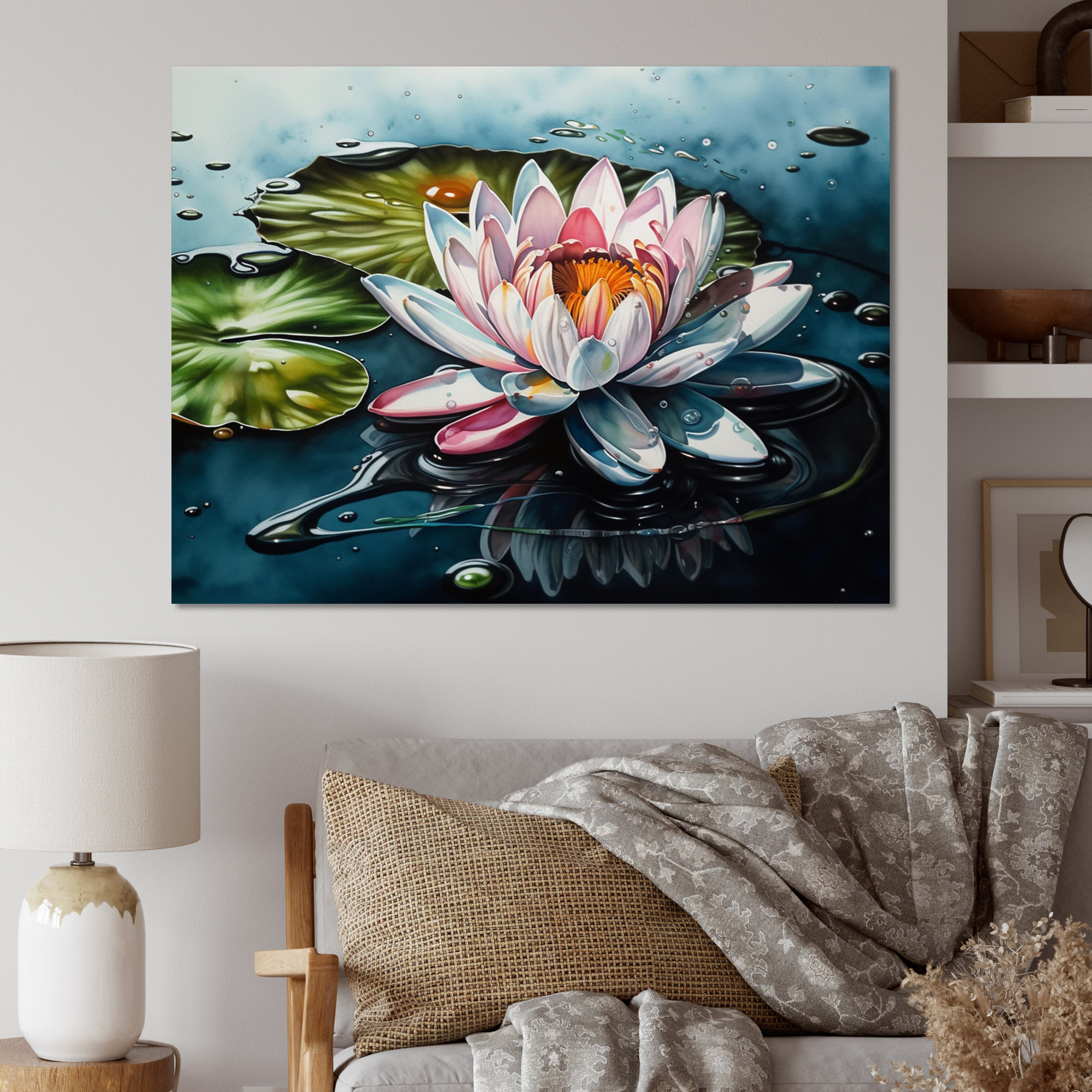 House of Hampton Pink Lily Pad - Floral Leaves Canvas Wall Art ...