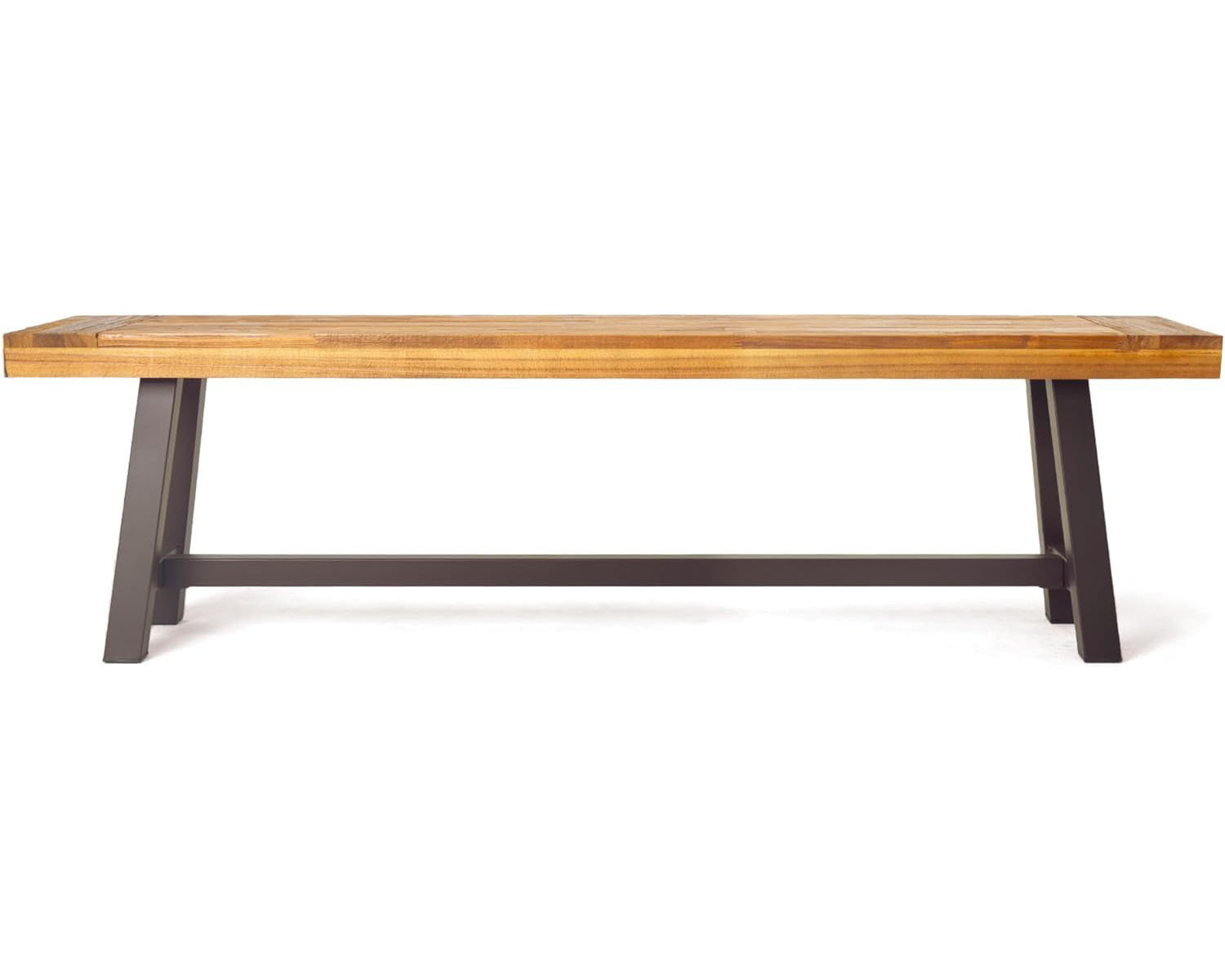 Hokku Designs Outdoor Acacia Wood and Rustic Metal Bench, Sandblast ...