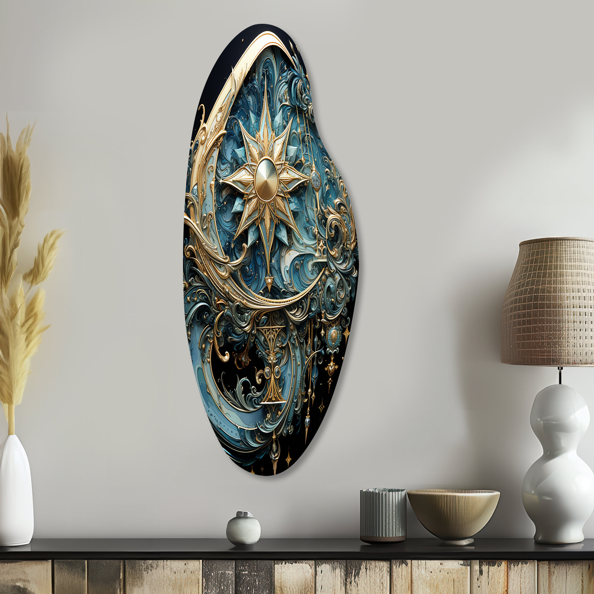 Design Art Symbols Crescent Moon And Stars - Asymmetrical Symbols Metal ...