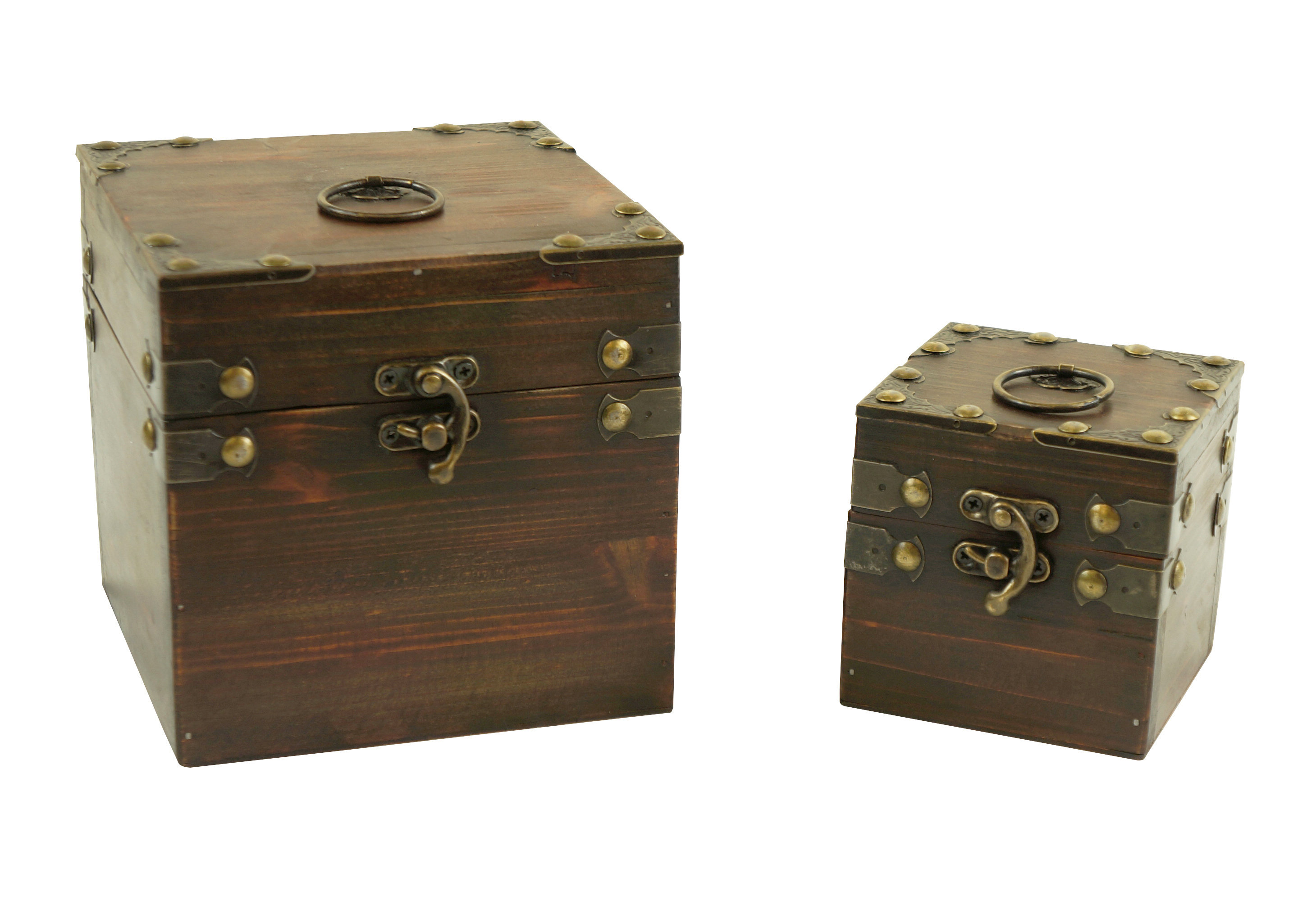 Charlton Home® Square Solid Wood with Round Handle Decorative Box | Wayfair