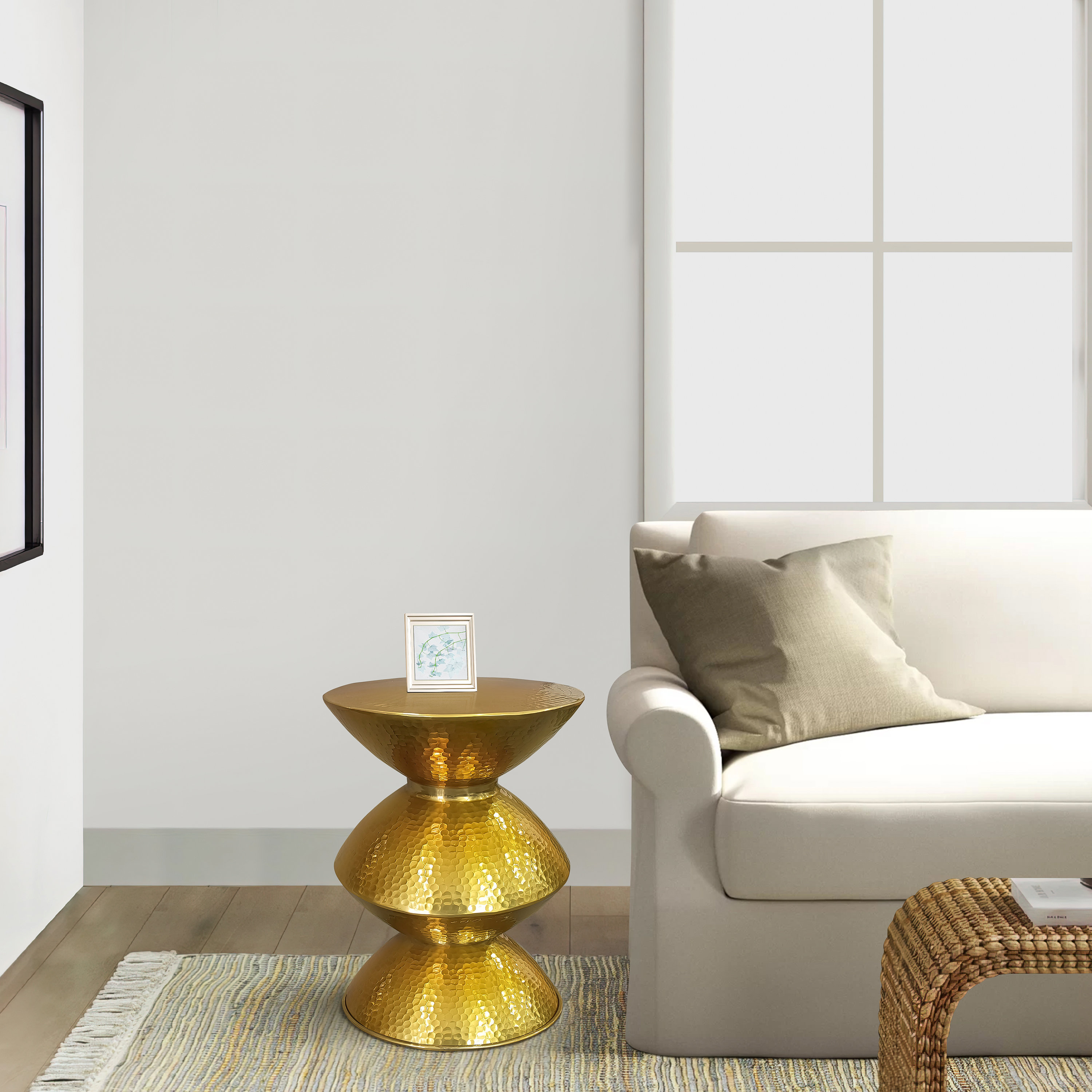 House of Hampton 21 Inch Round Aluminum Side End Table, Hammered ...