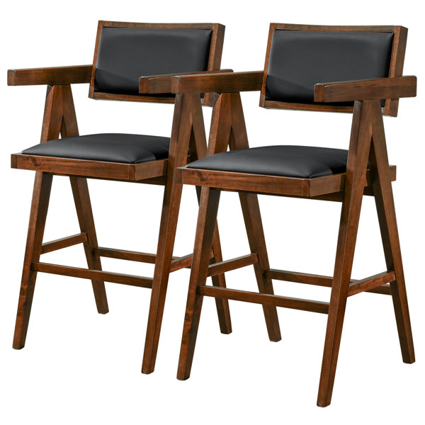 Corrigan Studio® Mamoru Black Leather Counter Stool With Arm | Wayfair