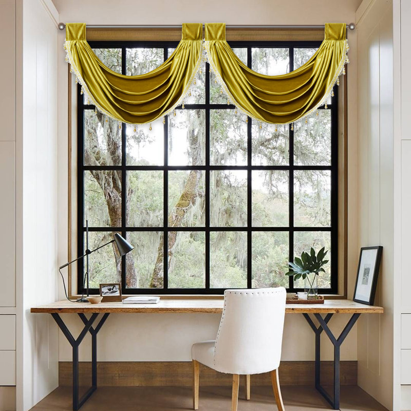 House of Hampton® Faruq Velvet Scalloped 30" Window Valance in Yellow ...