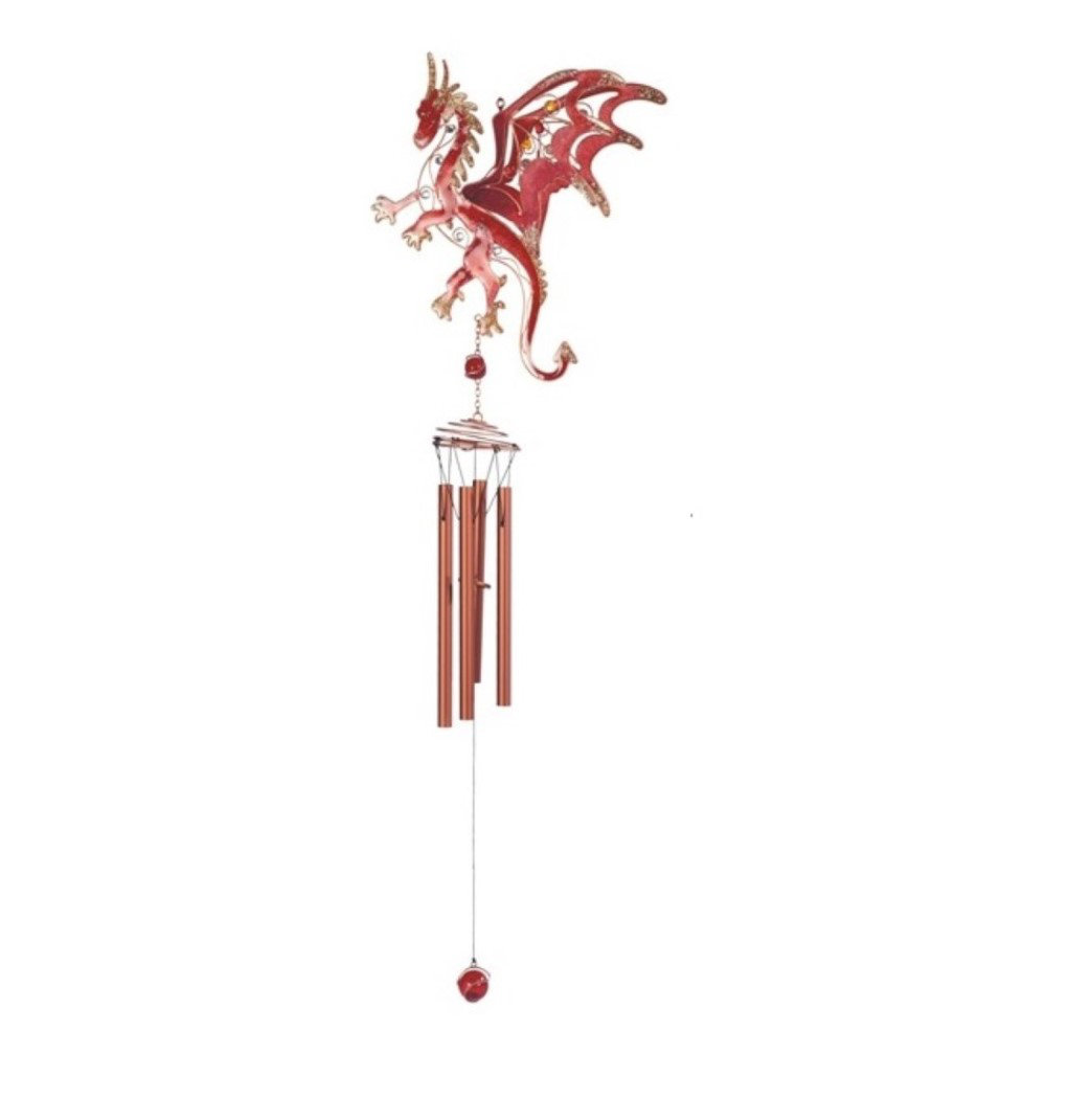 Arlmont & Co. Long Red/Gold Flip Wings Wind Chime With Copper Gem ...