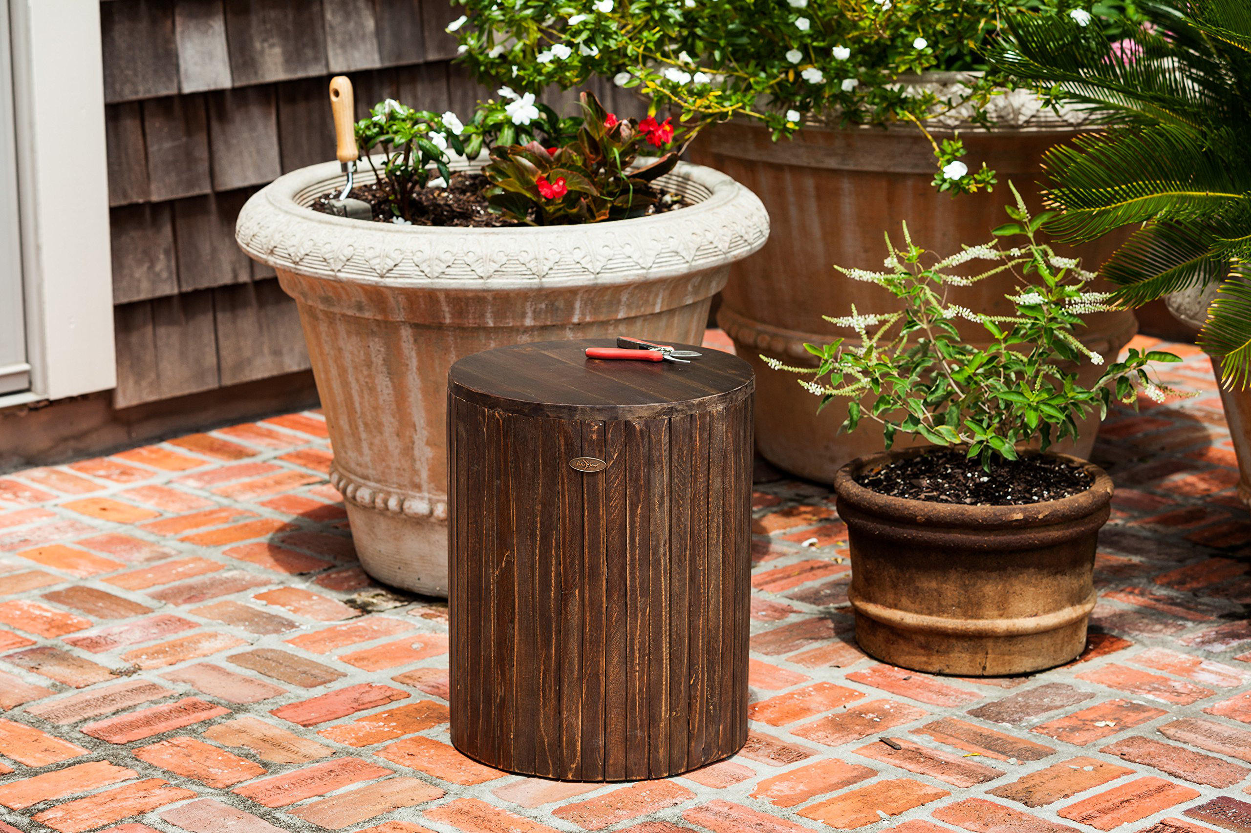 Union Rustic Rustic Round Garden Stool - Wood Outdoor Seating, End ...