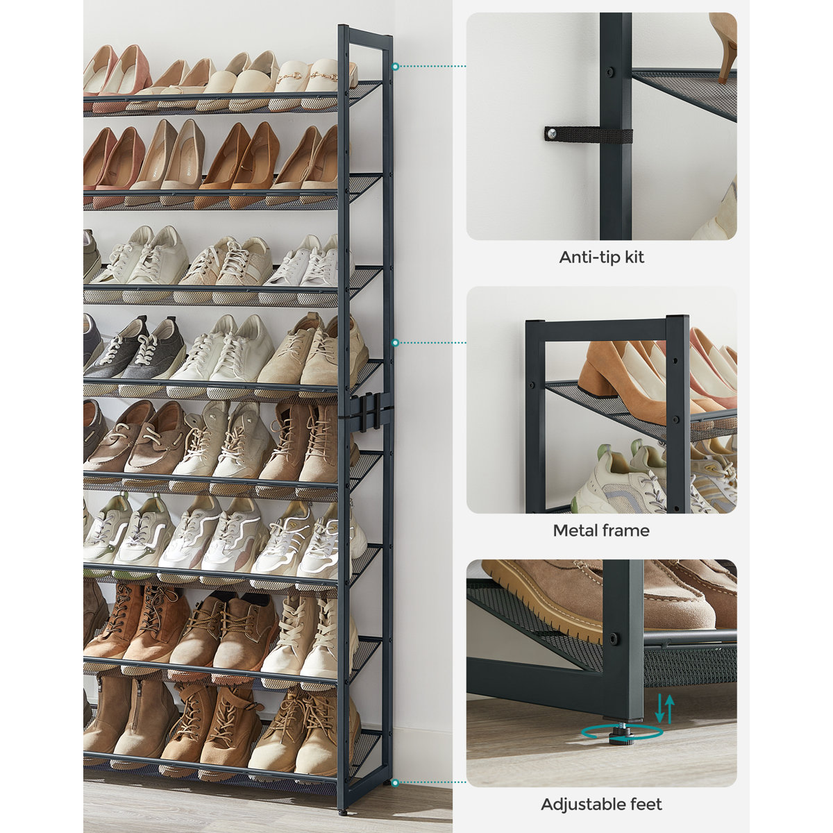 Rebrilliant 32-40 Pair Stackable Shoe Rack, with Adjustable Flat or ...