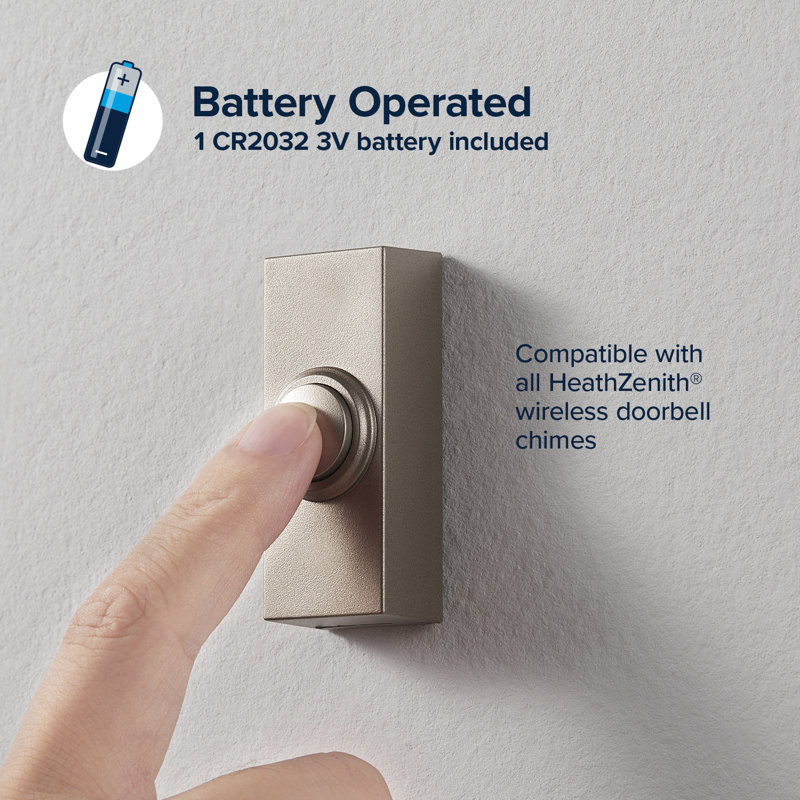 Symple Stuff Heath Zenith Satin Nickel Wireless Push Doorbell Button ...