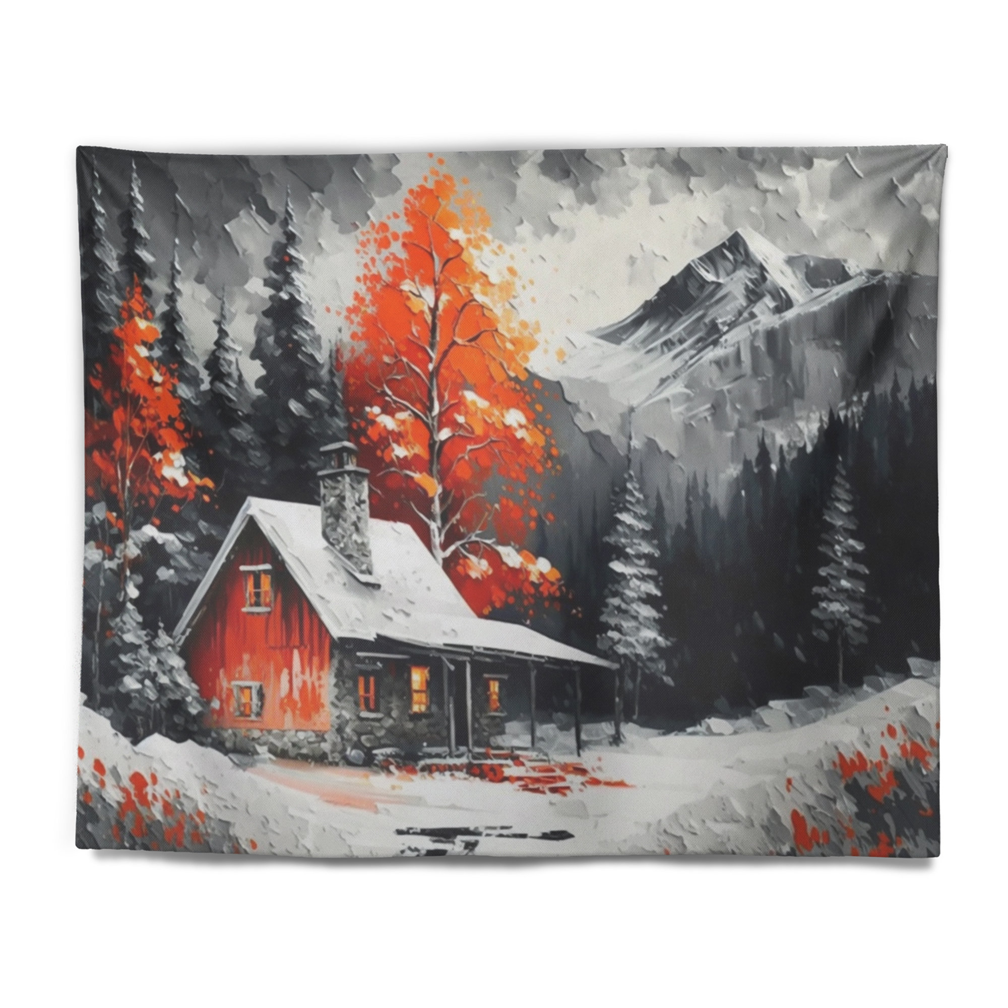 Millwood Pines Polyester Cabin in the Woods in Winter IV Tapestry | Wayfair