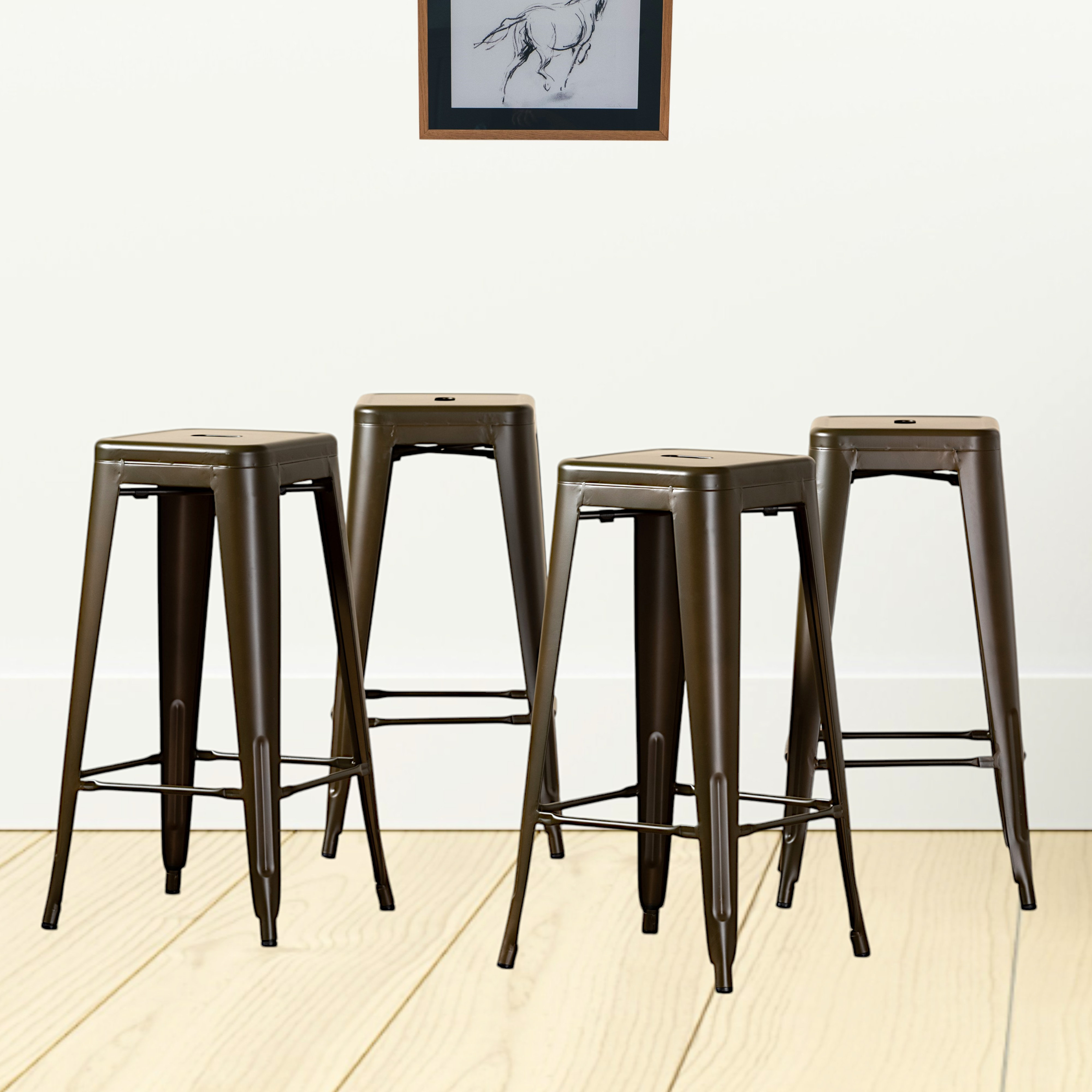 Williston Forge Thicket 4-Piece Stackable Metal Bar Stool Set Features ...