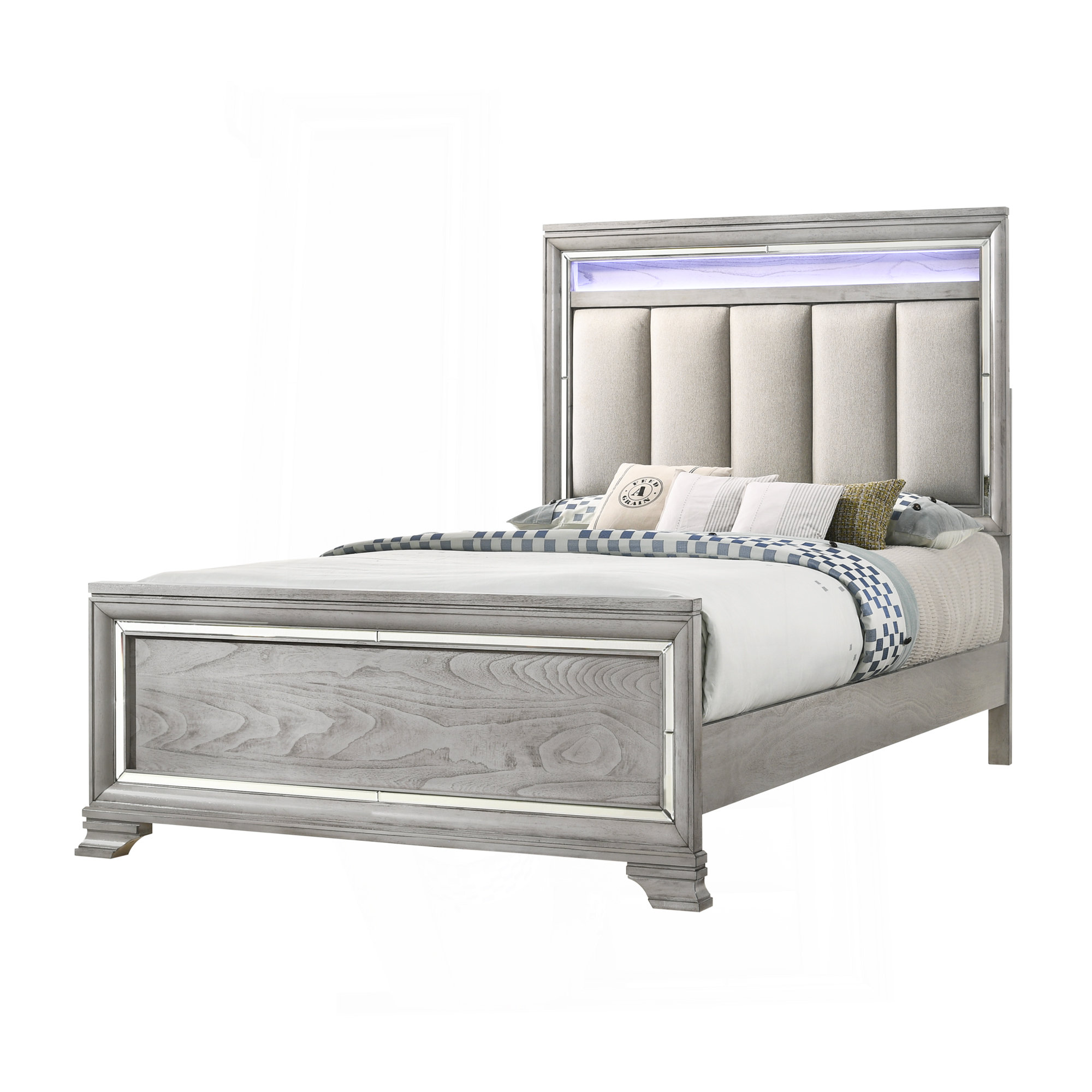 Orren Ellis 1Pc Panel Bed Integrated Led Lighting Tufted Headboard Wood ...