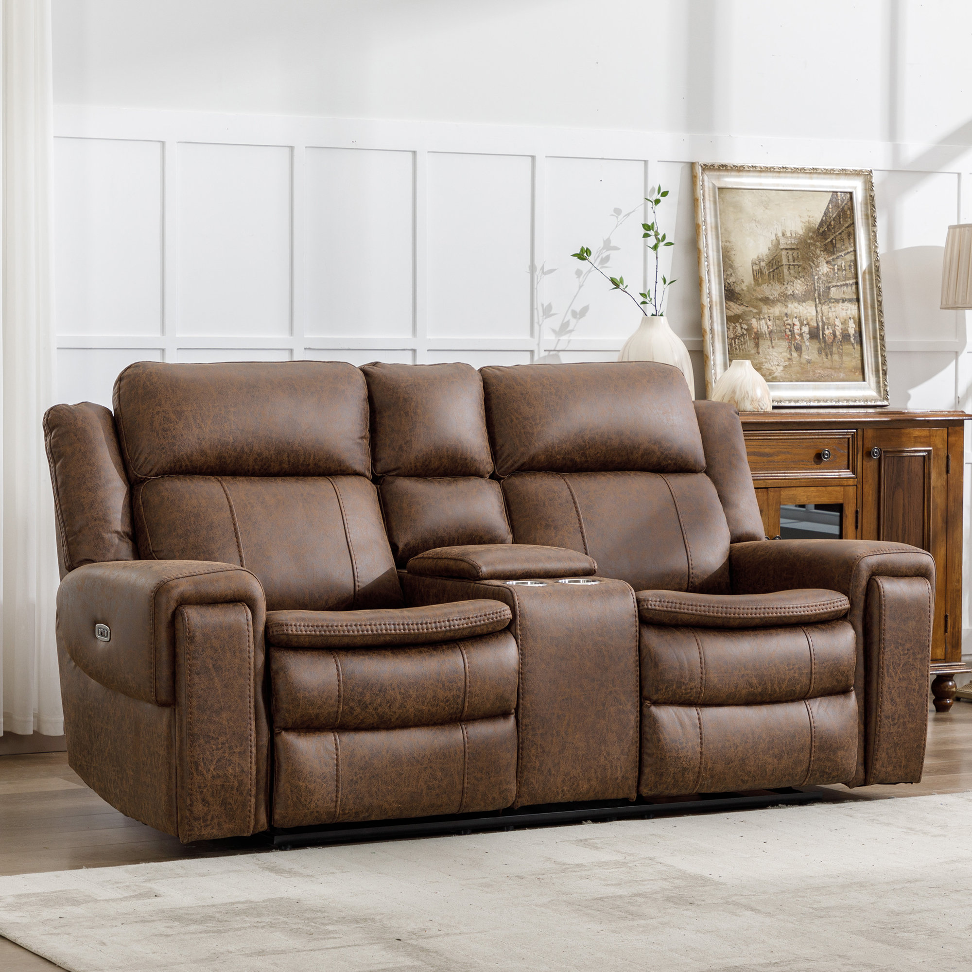 Hokku Designs Drumi 78'' Leather Square Arm Dual Motor Reclining ...