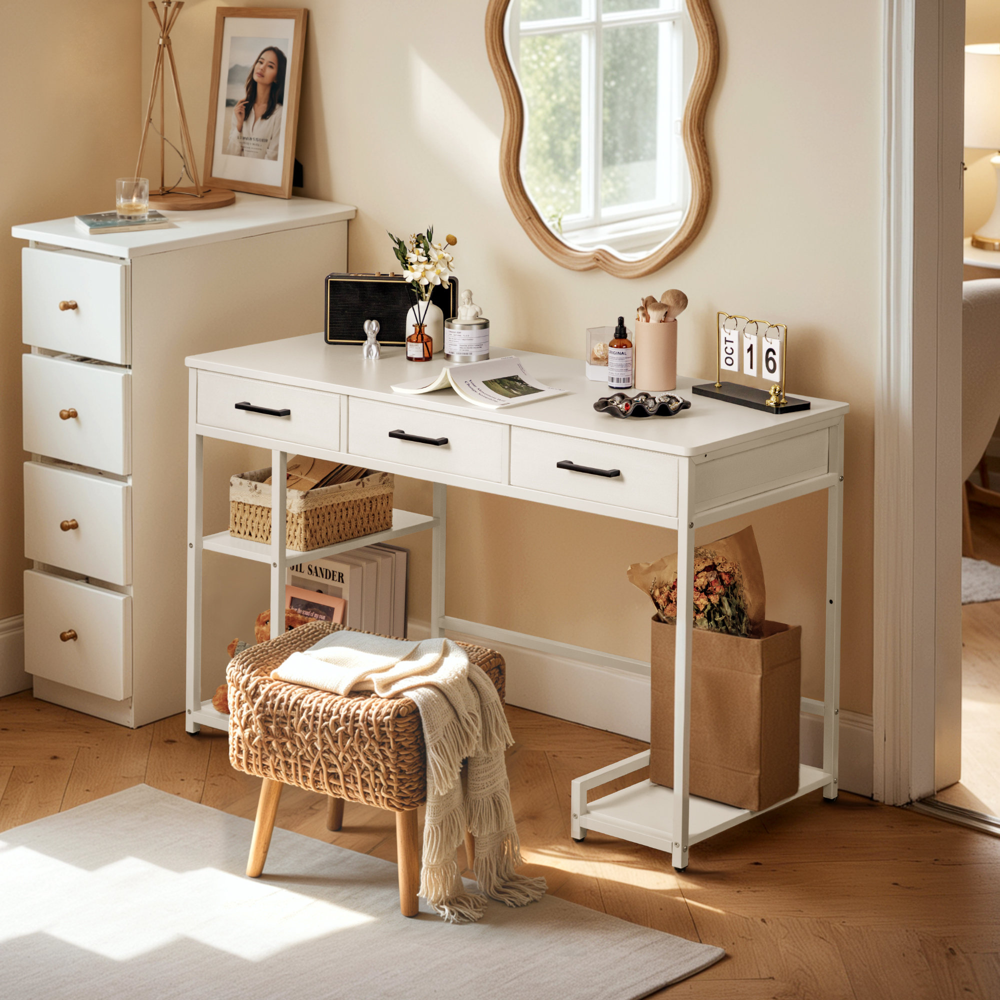 Ebern Designs 47" Writing Desk Computer Table With 3 Drawers, Office ...