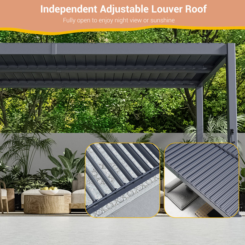 Aok Garden Outdoor Louvered Pergola, Full Aluminum Frame with ...