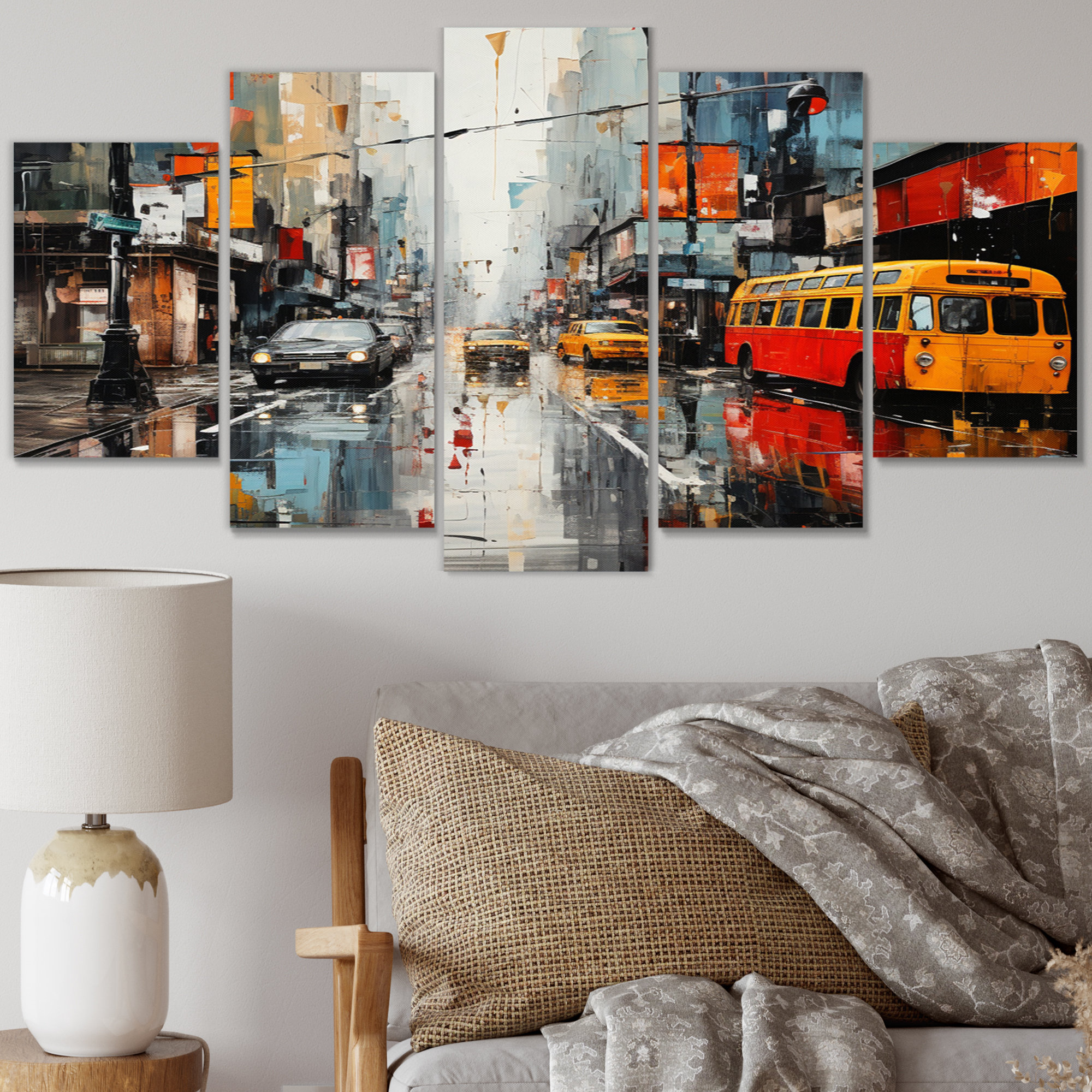Winston Porter Gray Yellow Urban Eclecticism On Canvas 5 Pieces Print ...
