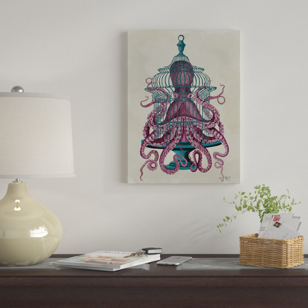 Breakwater Bay Pink Octopus in Cage' Textual Art on Wrapped Canvas ...