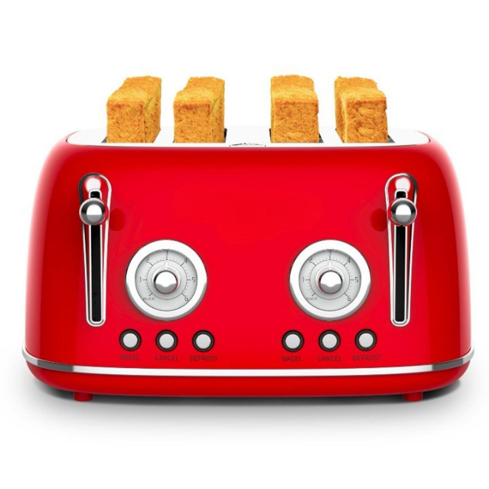 Domccy® 4 Slice Retro Toaster with Warming Rack 1650W Dual Control 6 ...