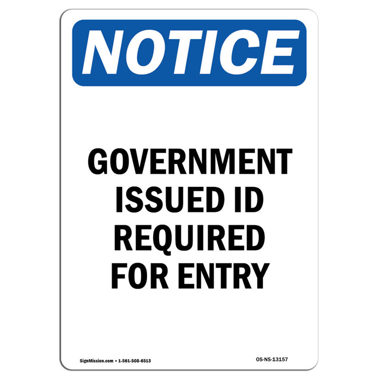SignMission Government Issued ID Required for Entry Sign | Wayfair