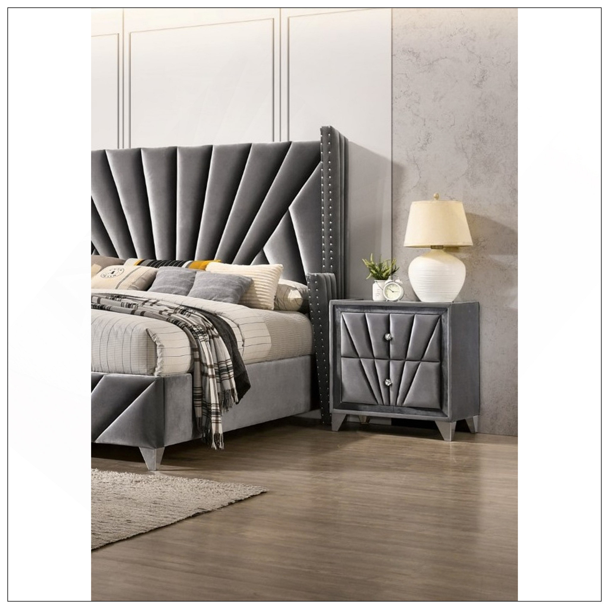 Hokku Designs Gorgeous Fabric Fully Upholstered Nightstand With Chrome ...