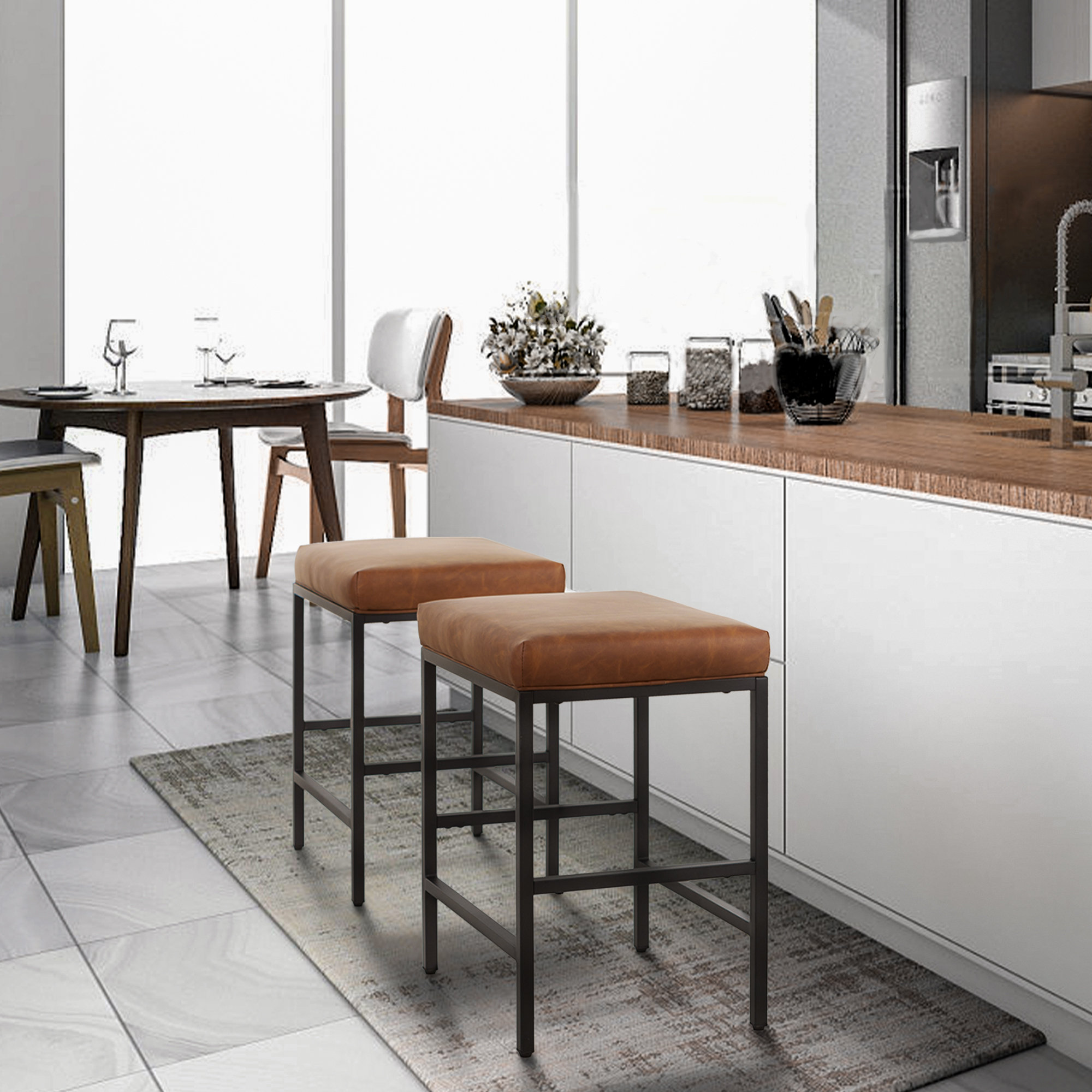 17 Stories Munise Upholstered 24'' Counter Stool with Metal Frame ...