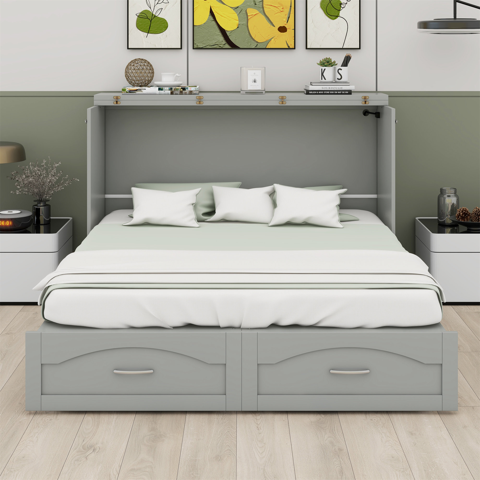 Red Barrel Studio® Murphy Bed Wall Bed With Drawer And A Set Of Sockets ...