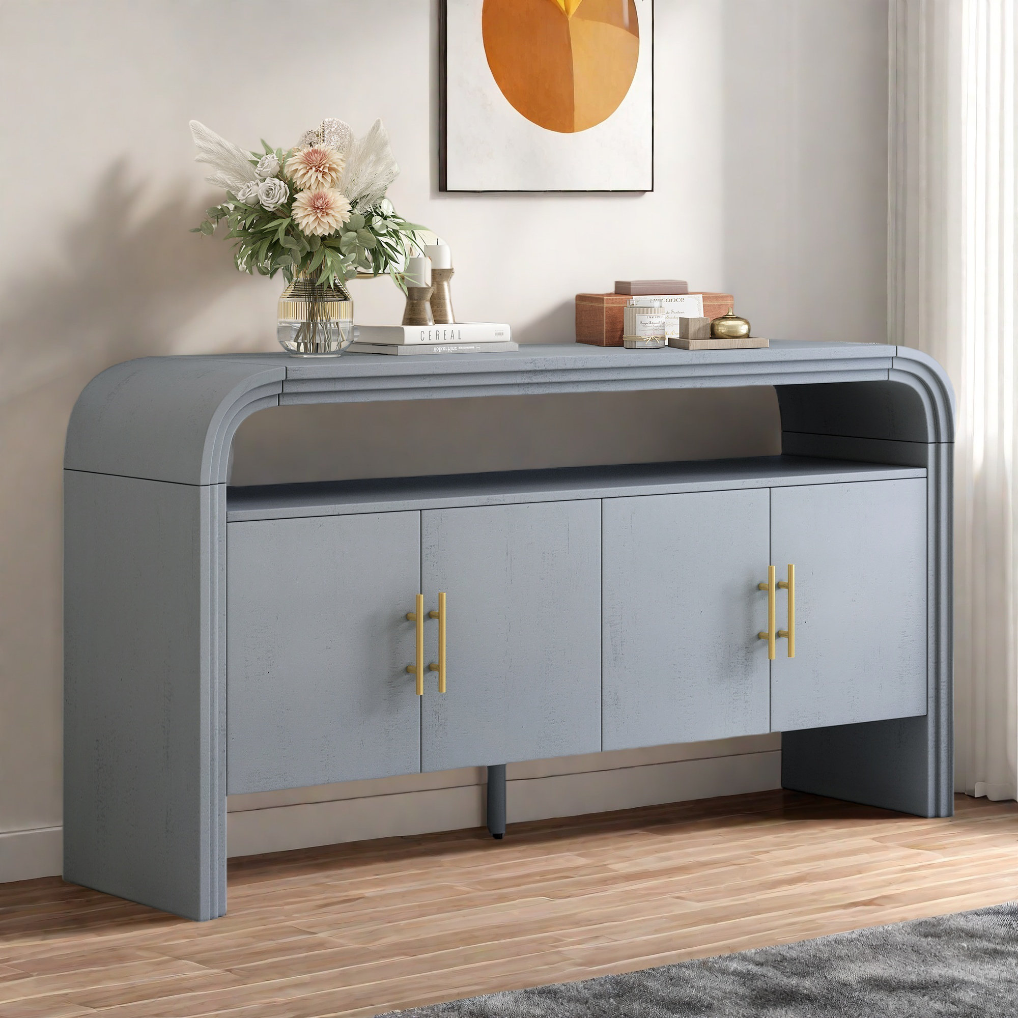 Gracie Oaks 4-door Elegant Console Table With Natural Embossed Texture ...