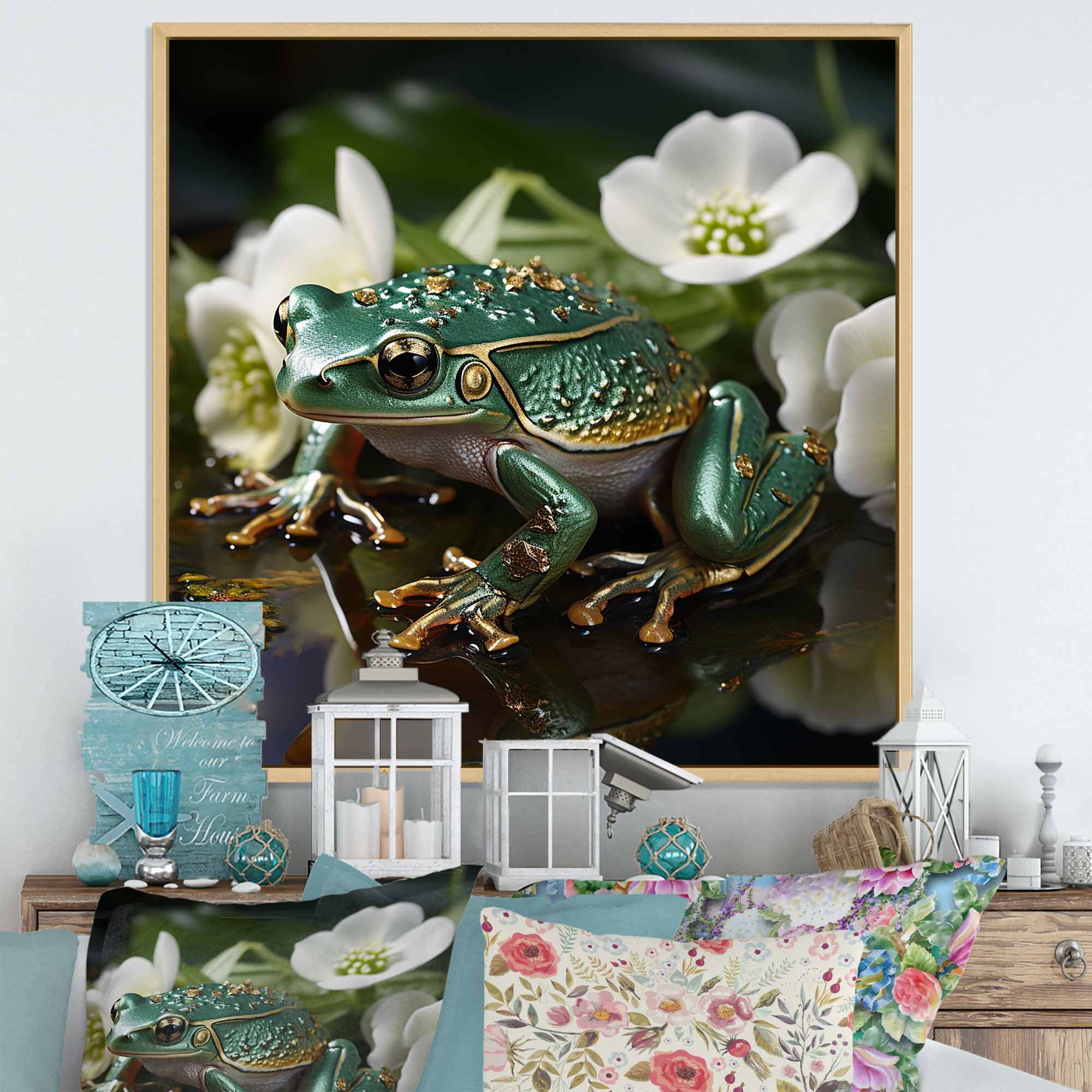 Ebern Designs Green Frog On Glass Effect - Frogs & Toads Wall Art ...