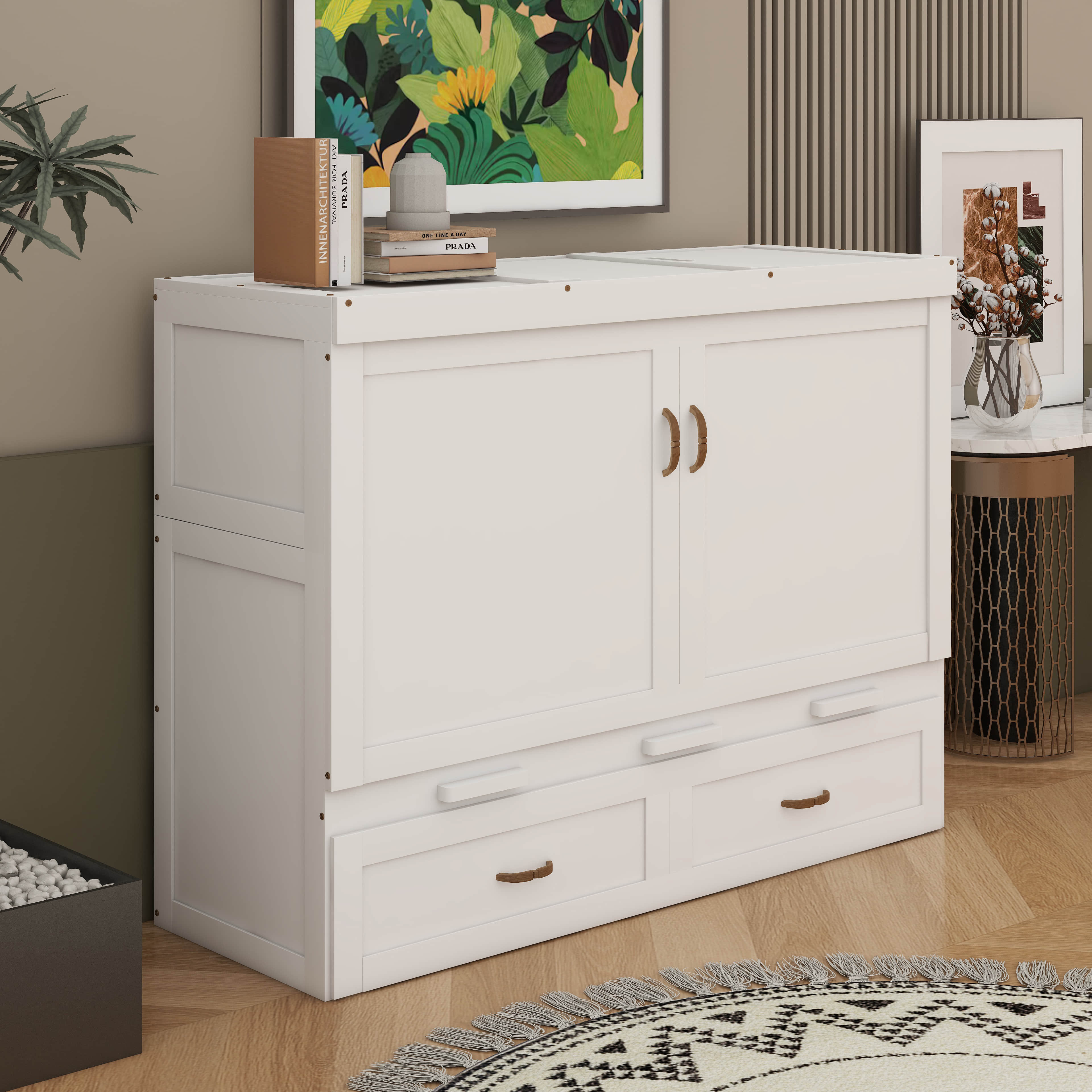 Everly Quinn Queen Size Murphy Bed With USB Ports, Drawers And Metal ...