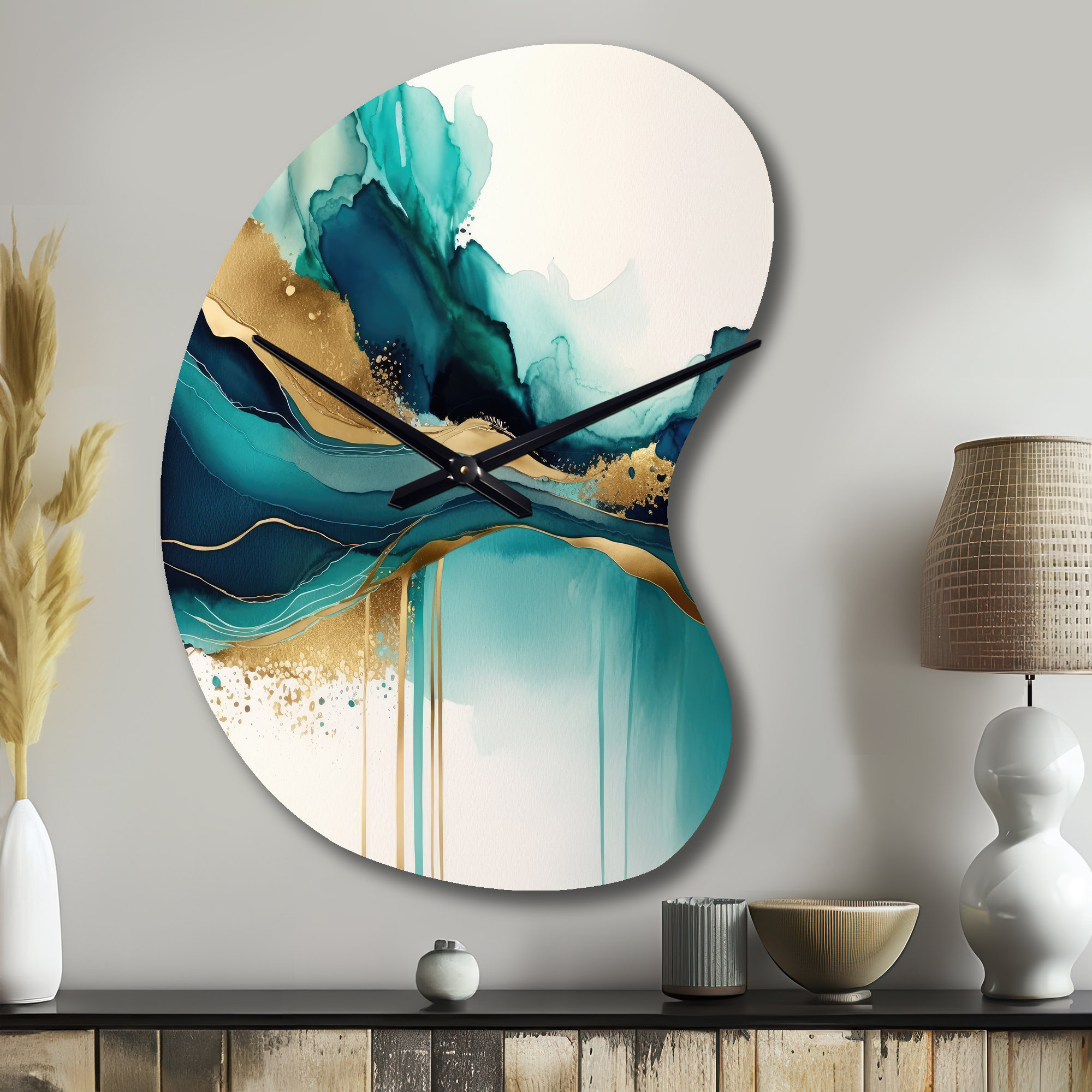 Design Art Teal And Gold Abstract Expression II - Boom Shape Turquoise ...