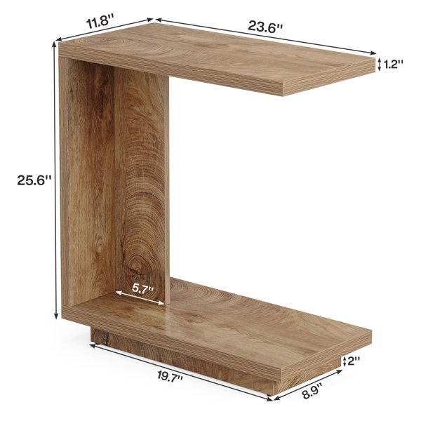Millwood Pines C-Shaped Side Table, 2-Tier Narrow End Table Wood ...