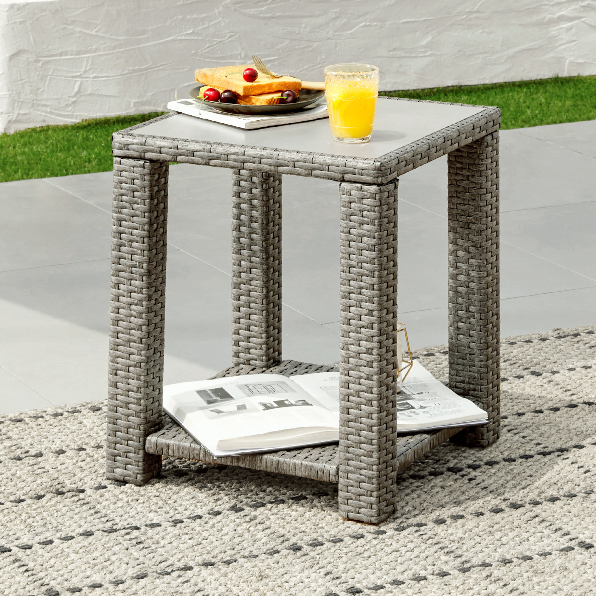 Ebern Designs Patio Wicker Side Table & Reviews | Wayfair