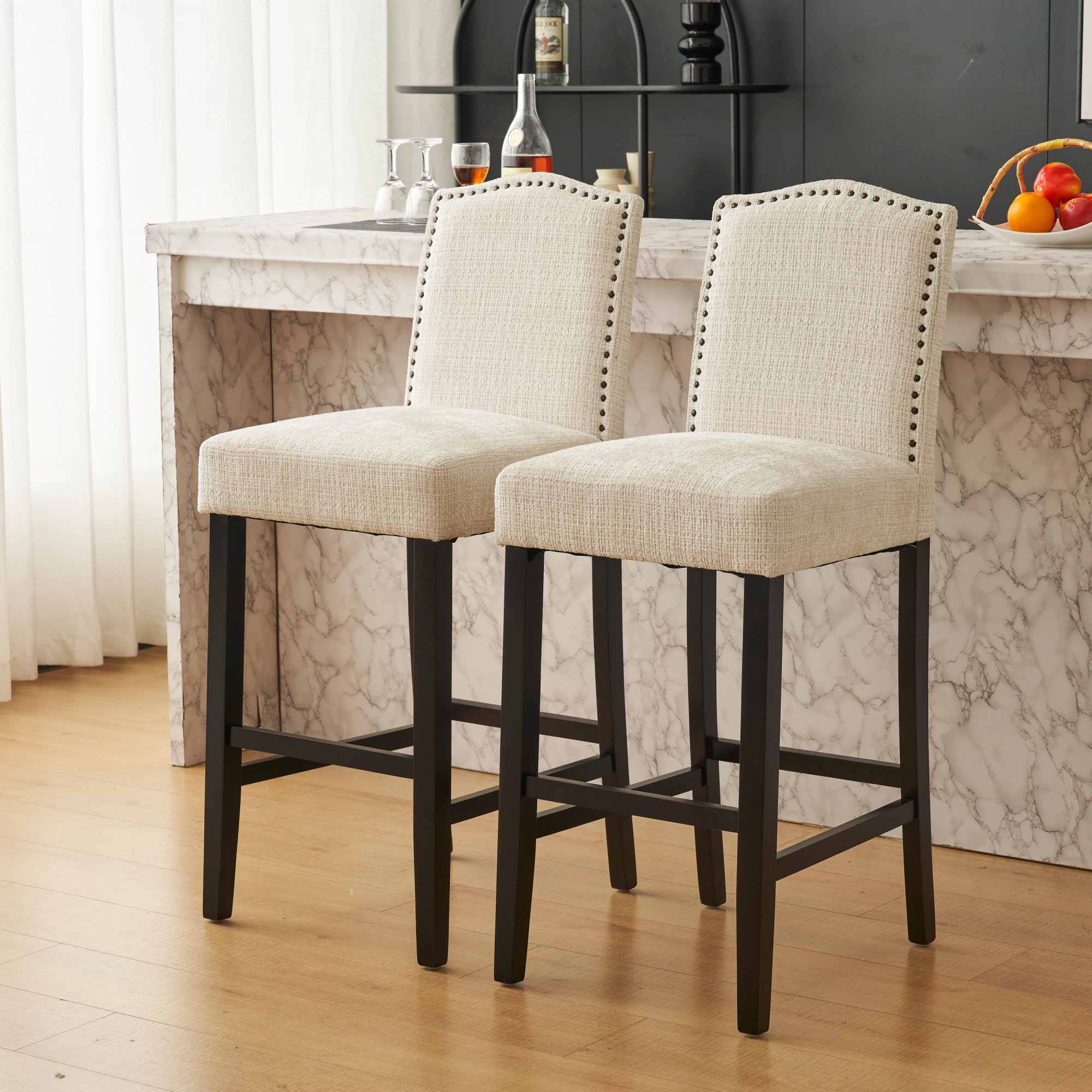 Latitude Run® Set Of 2 Counter Height Bar Stools With Rubberwood Legs ...
