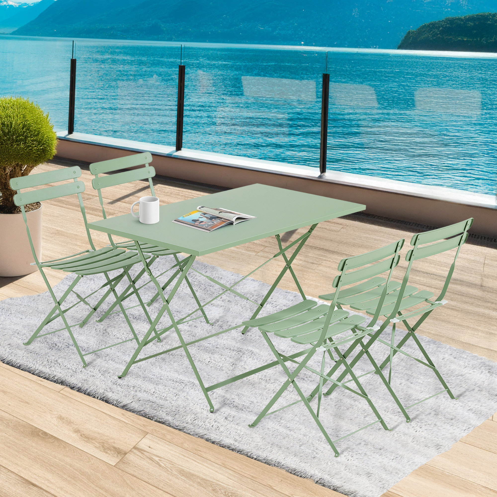 EROMMY 5-piece Foldable Patio Bistro Set With Rectangular Table And ...
