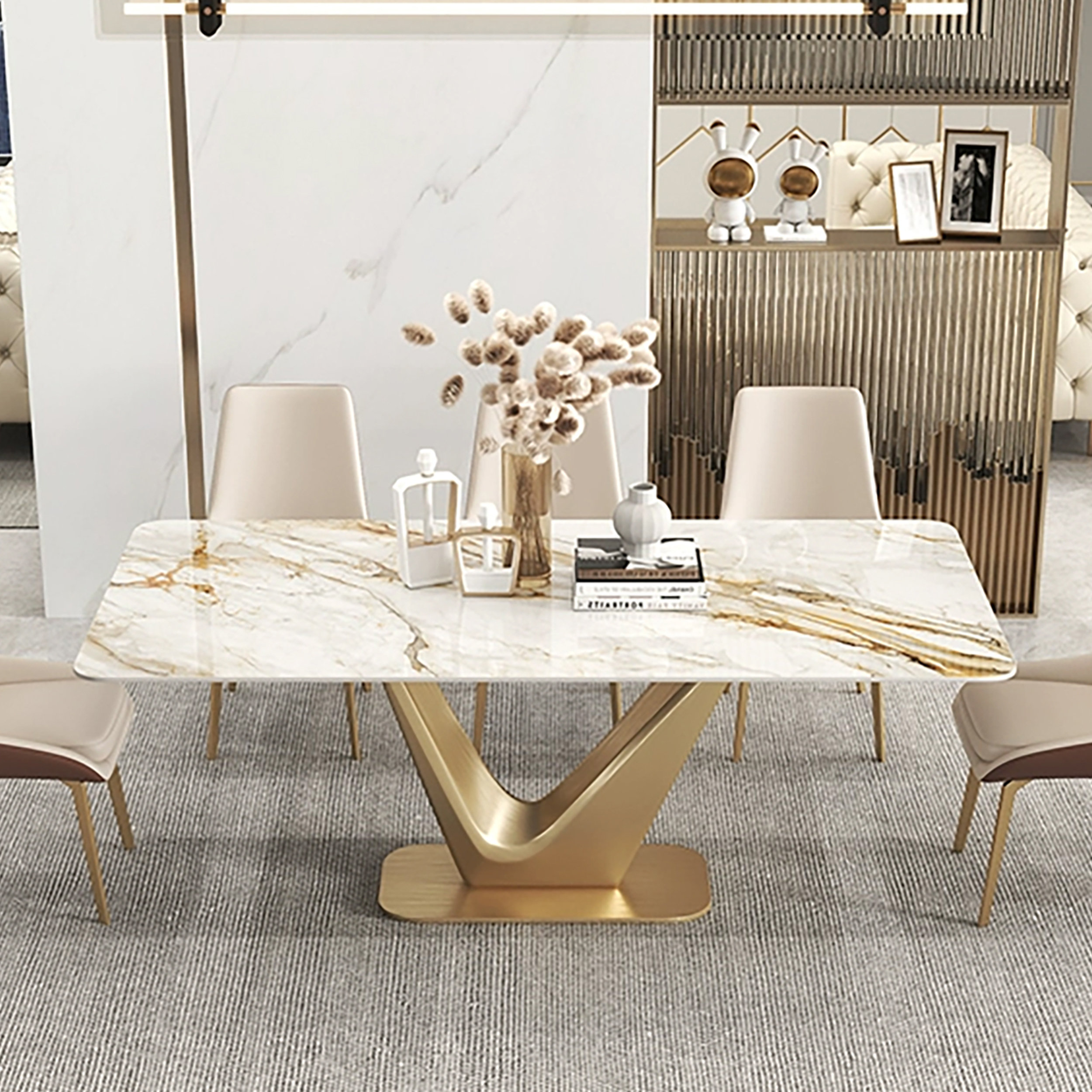 Mercer41 Randahl 71'' L Modern Rectangular Stone Top Dining Table ...