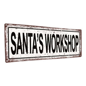 The Holiday Aisle® Santa's Workshop Christmas Metal Sign | Wayfair