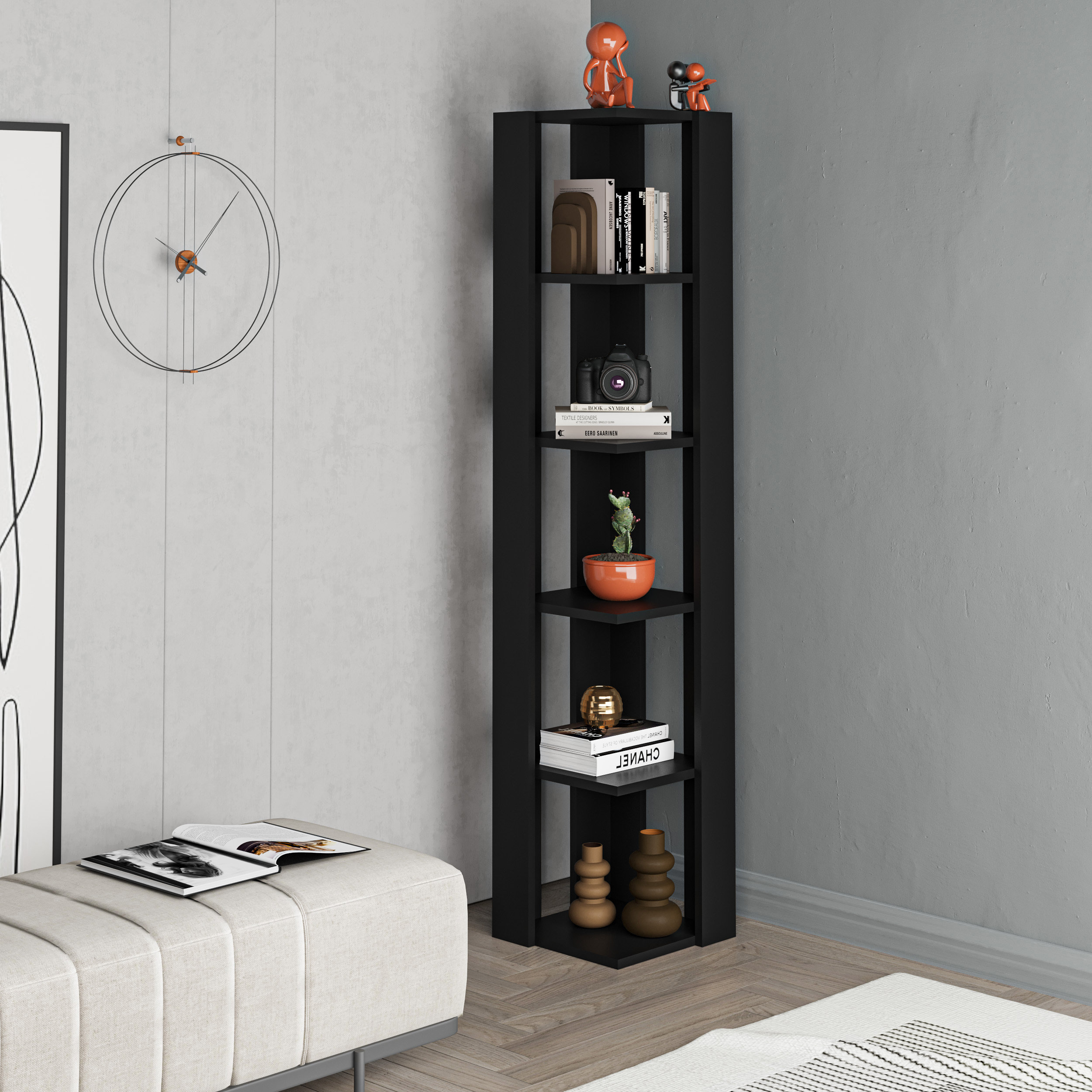 Zipcode Design Nati Modern Corner Bookcase 5 Tiers | 34 x 34 x 161 cm ...
