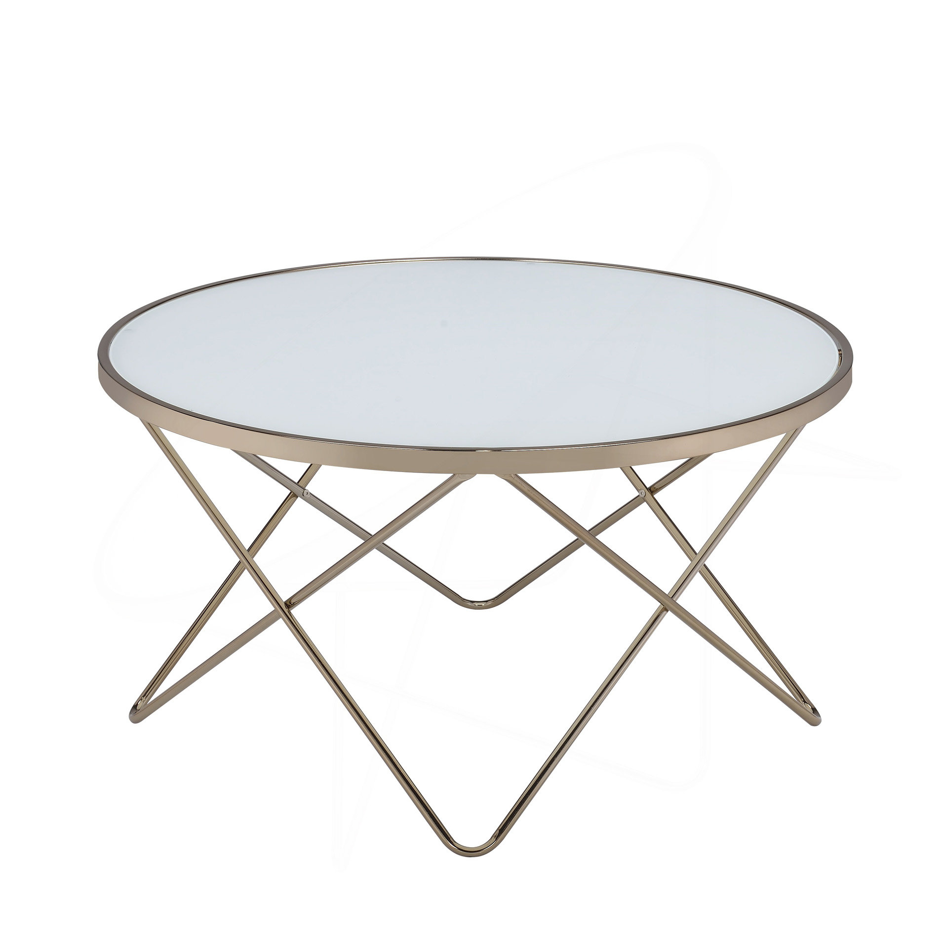 George Oliver 1Pc Coffee Table Champagne Finish Frame Round Mid-Century ...