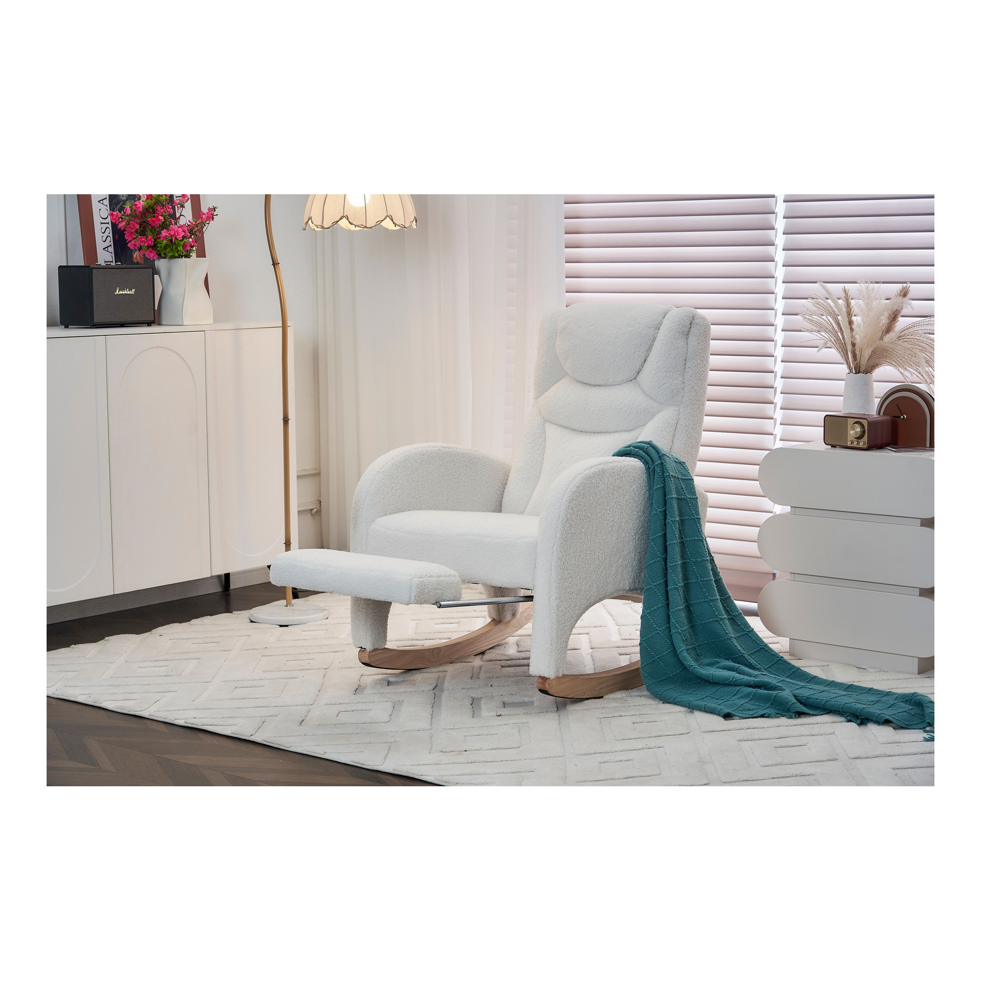 Corrigan Studio Teddy Fabric Nursery Rocking Chair With Adjustable ...