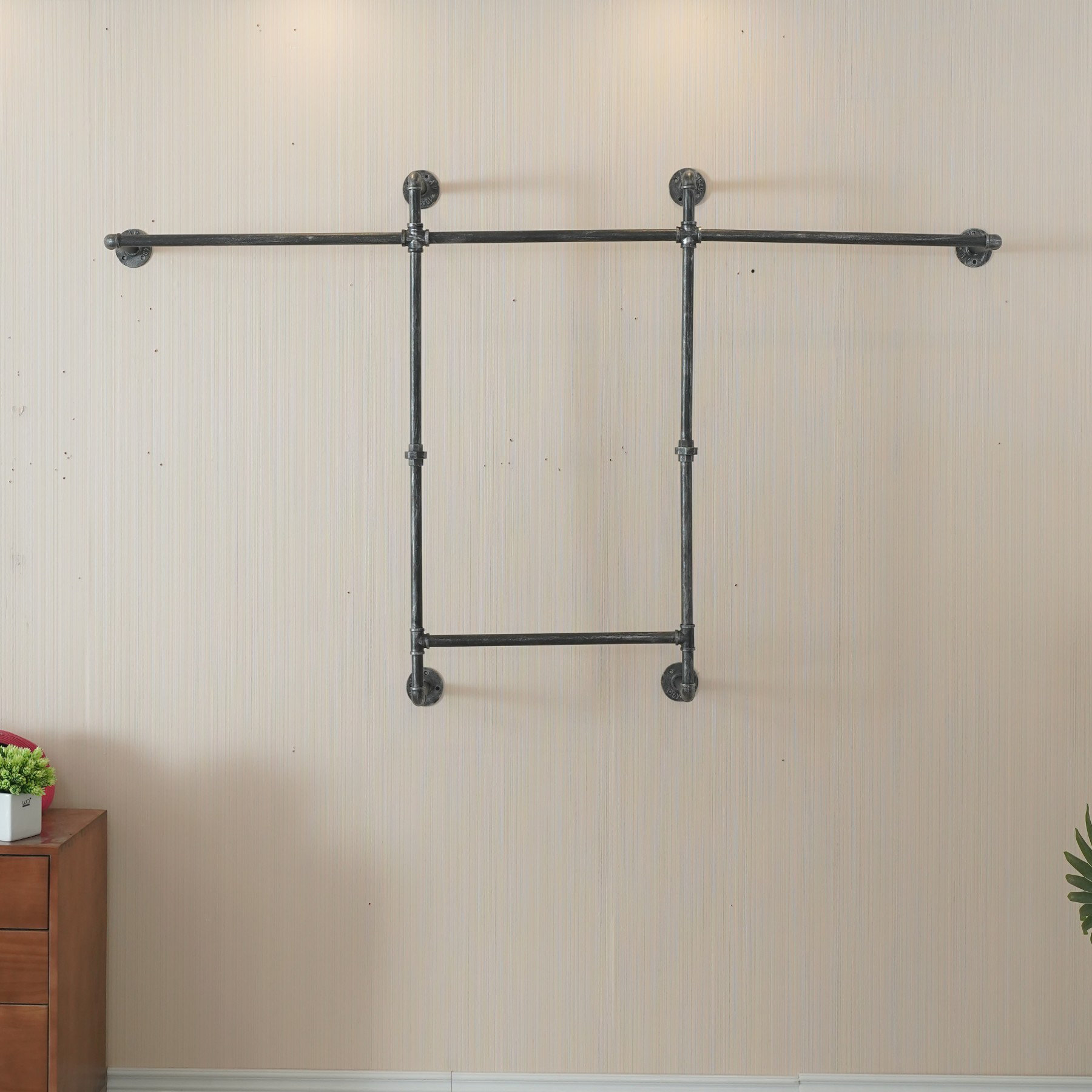 Williston Forge Industrial Pipe Clothes Rack Wall Mounted Clothing Rack ...