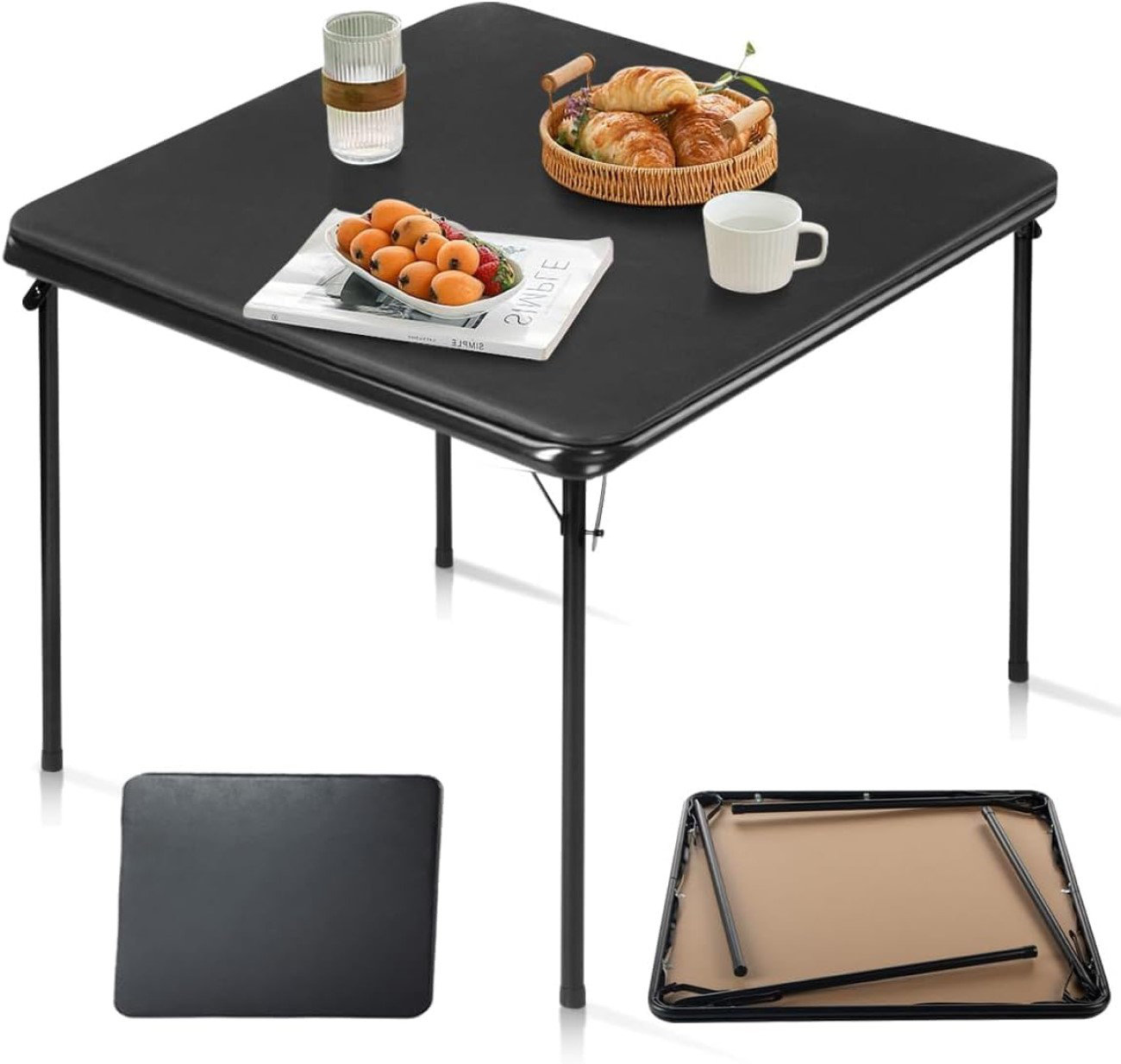 BLASIVE Square Folding Table Multi-Functional 33.5 Inch Card Table PVC ...